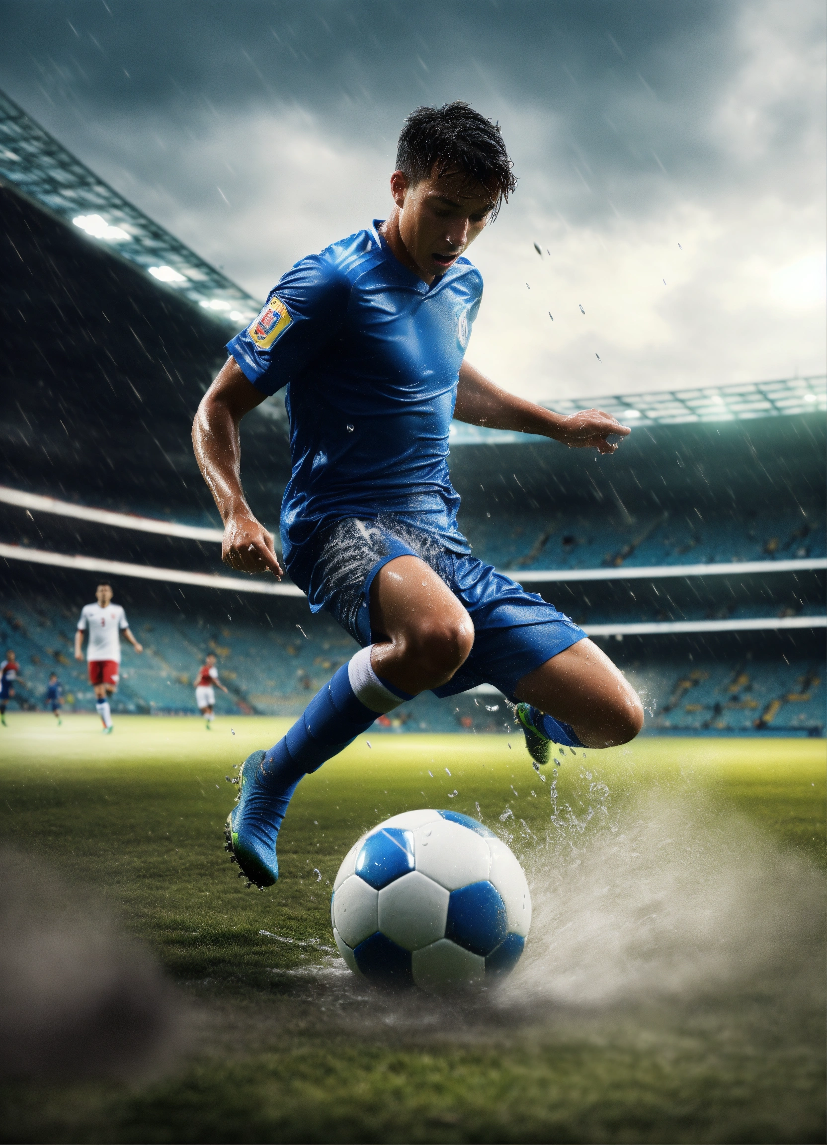 Lexica - Realistic photo of a soccer player on a grass field, it is ...