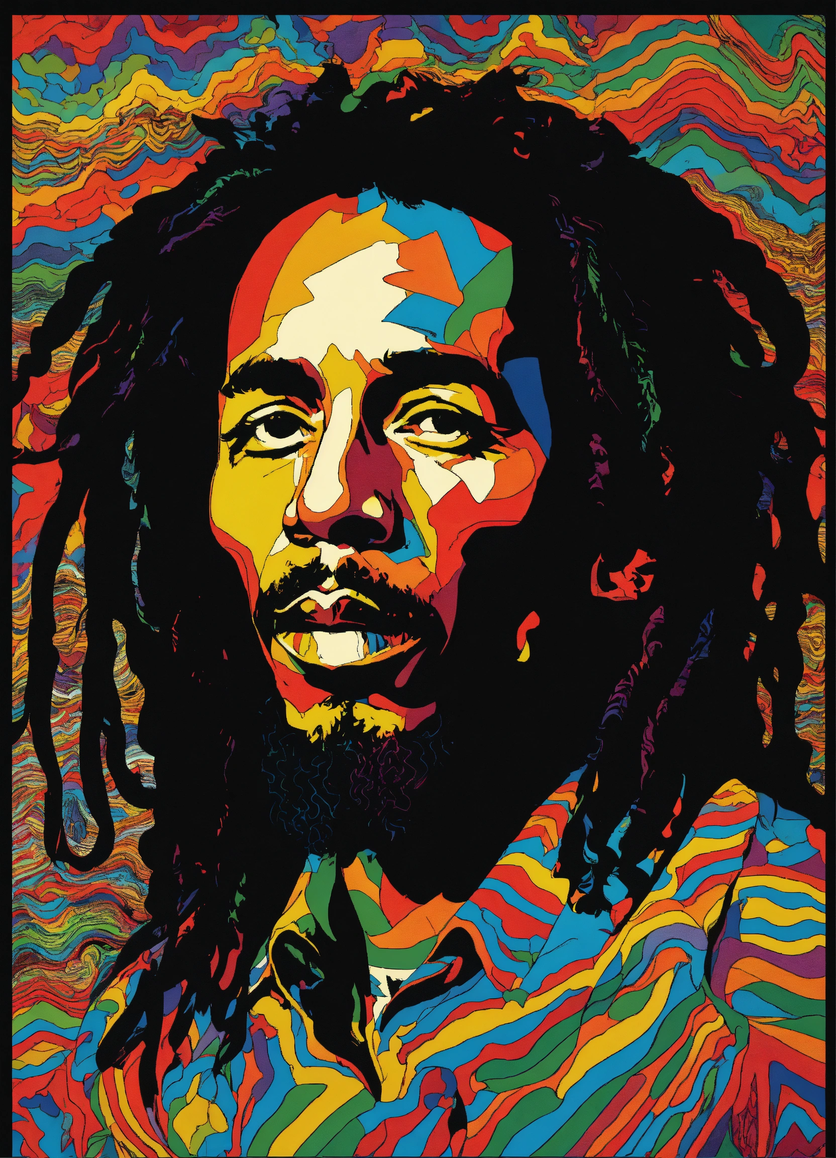 Lexica - Bob Marley, multi coloured, abstract, black and white chevron ...