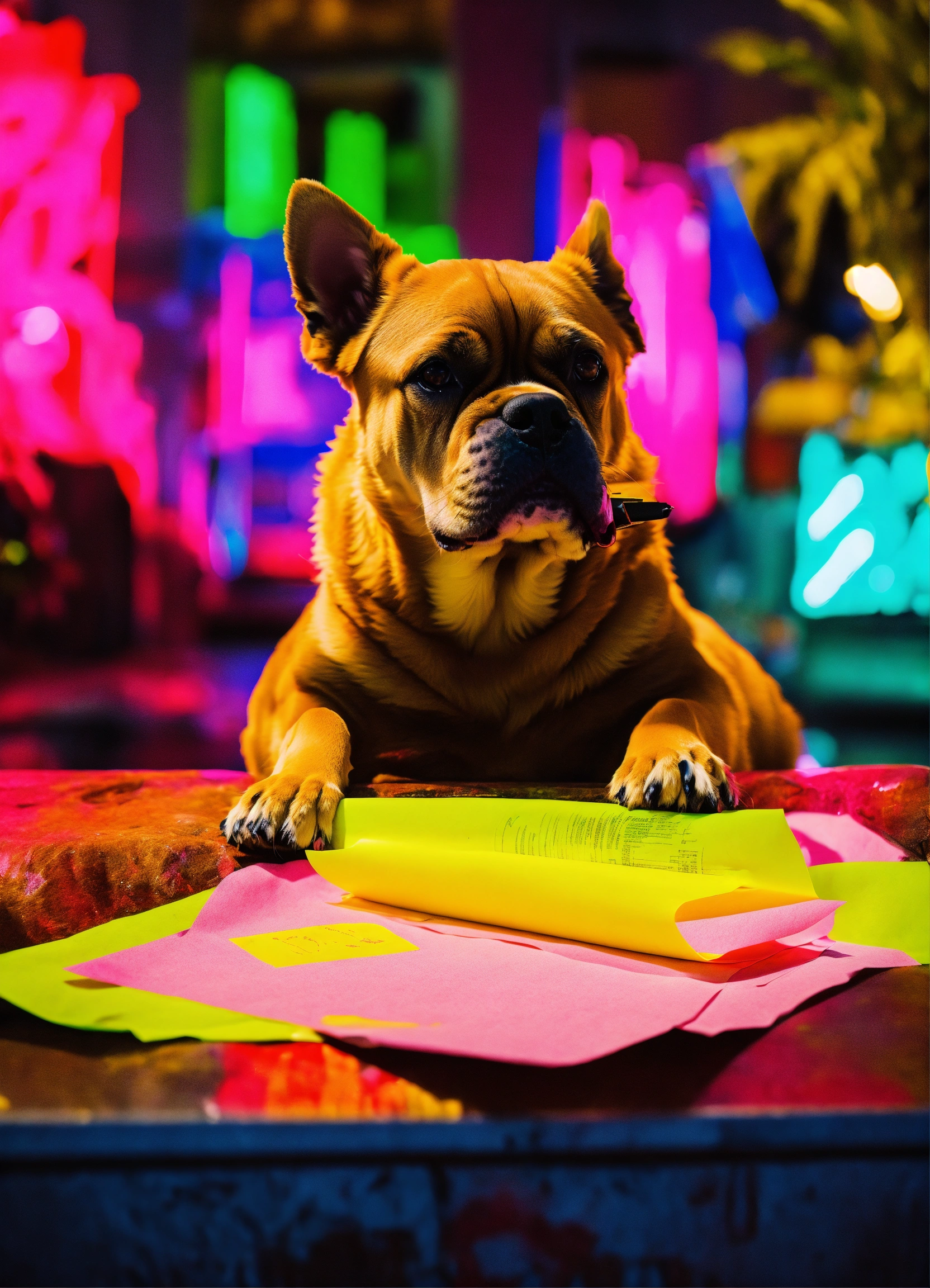 Lexica - Neon dog eating paper