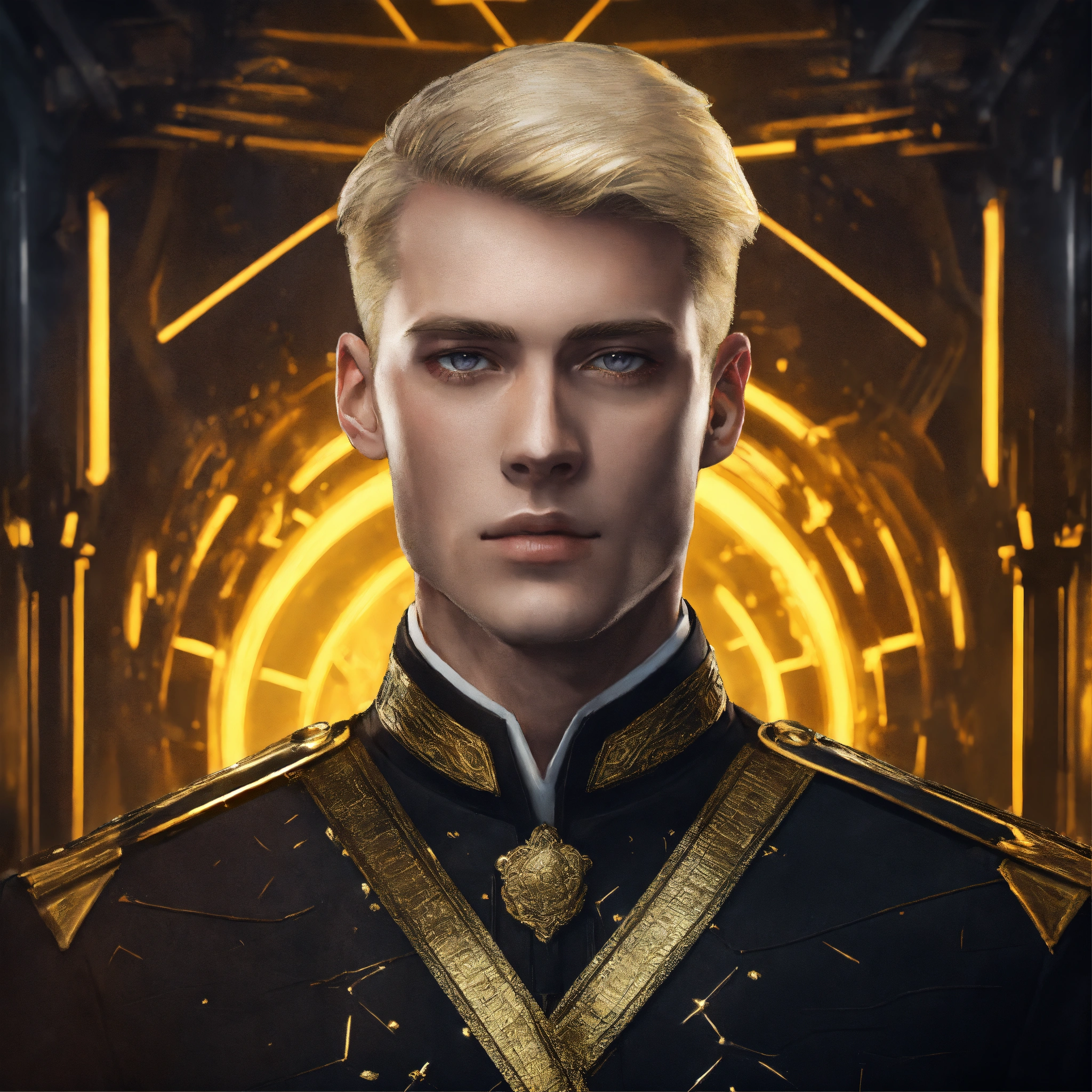 Lexica - Futuristic blond male noblemann in black uniform portrait