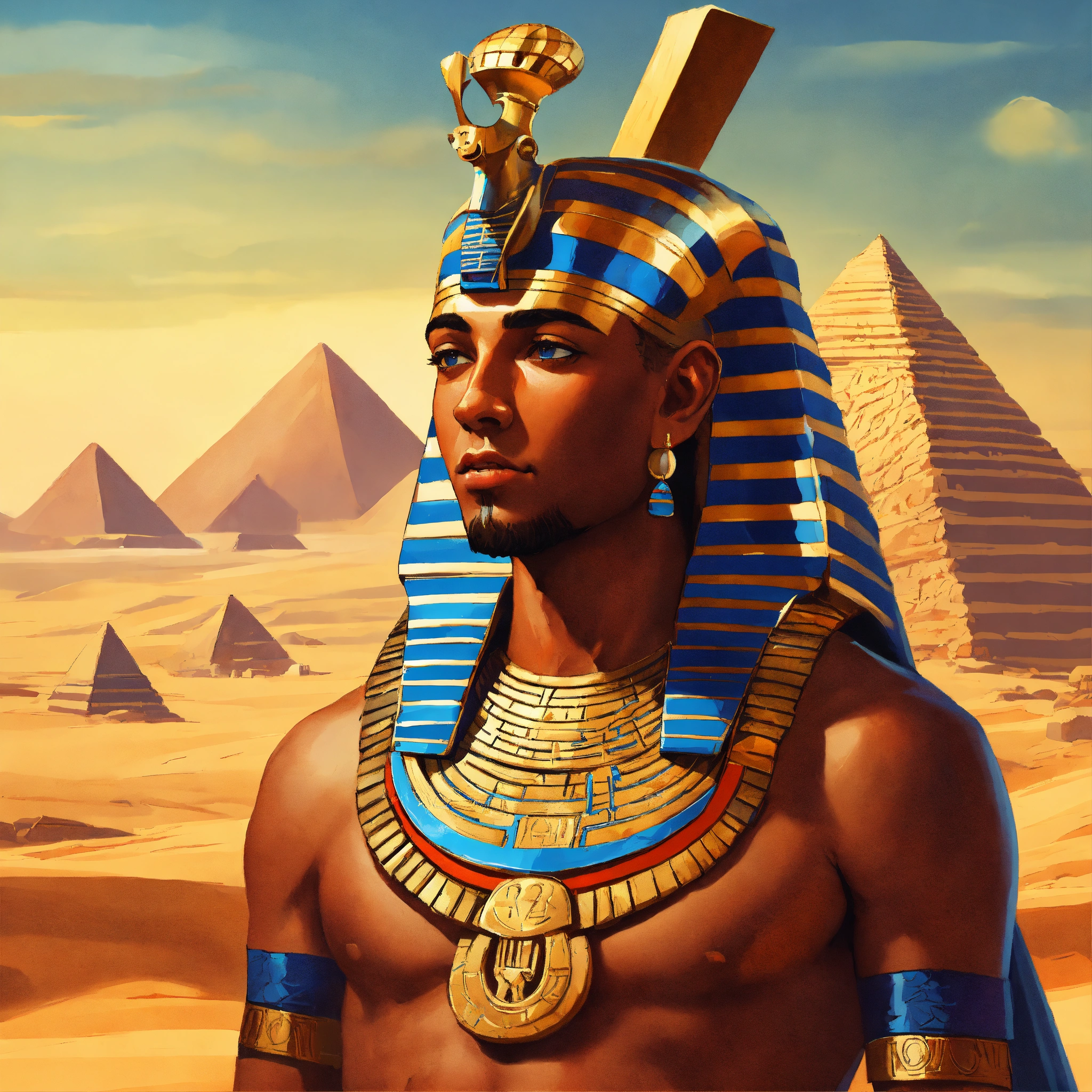 Lexica - Pharaon Amenhotep, cartoon oil paint, 2D illustration style, sharp focus, bright color ...