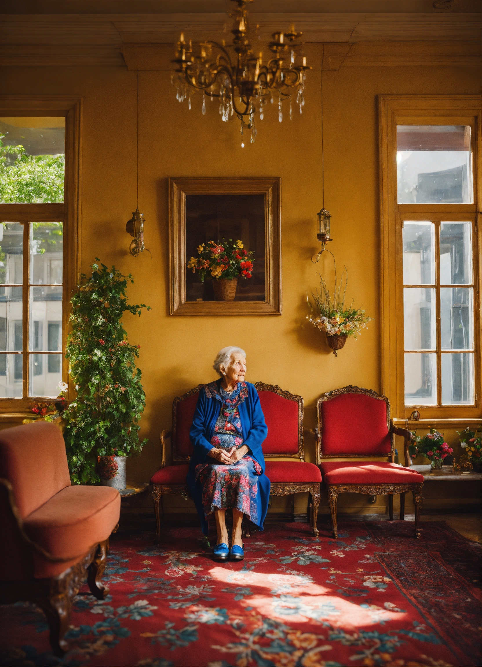 Lexica - Old woman alone in a brightly decorated retirement home