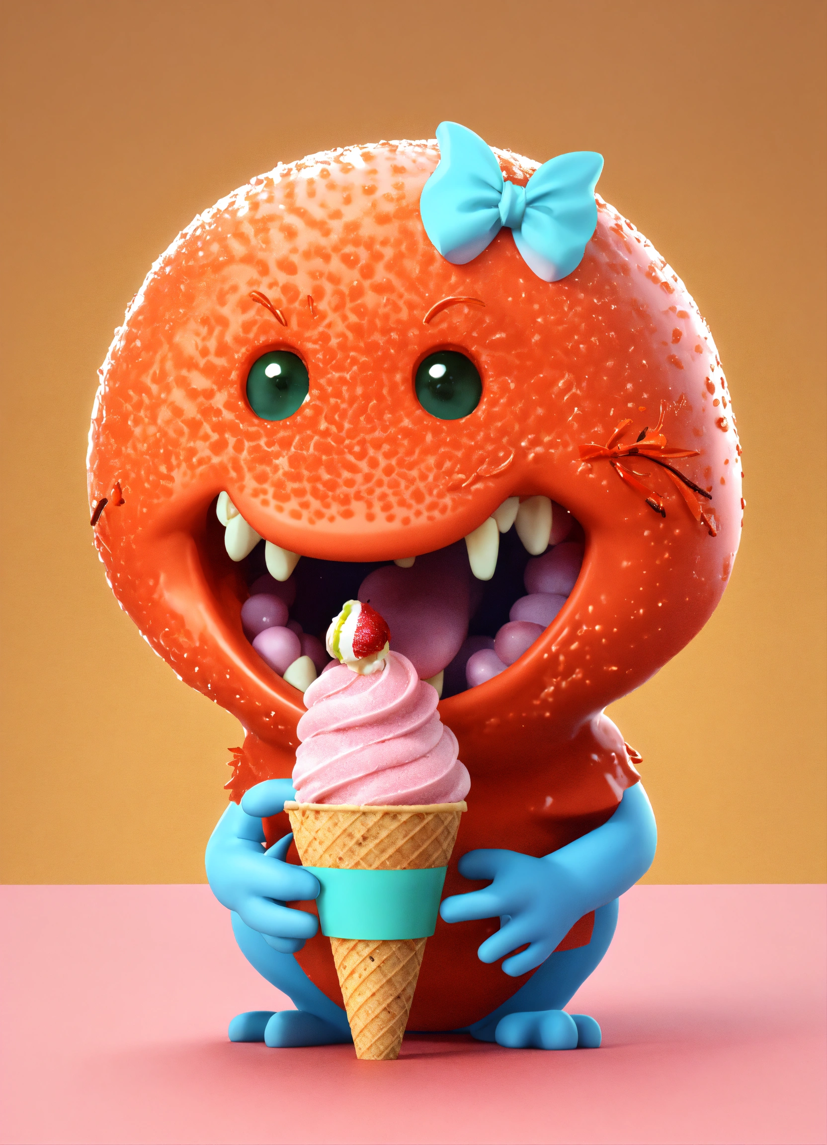 Lexica - A cute 3D craw-like character eating ice-cream, charming ...