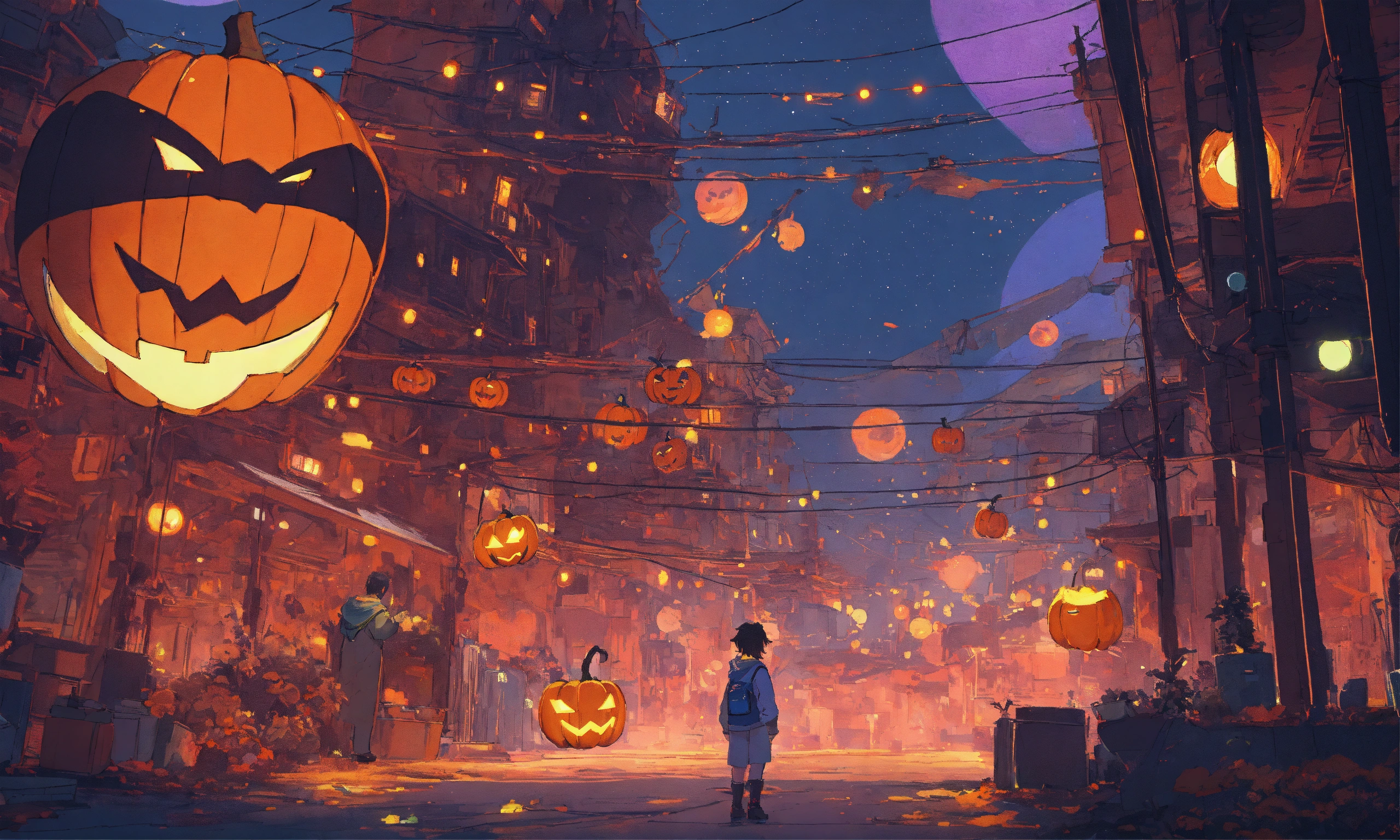 Lexica - Photo of halloween game, dark space with small planets, lots ...