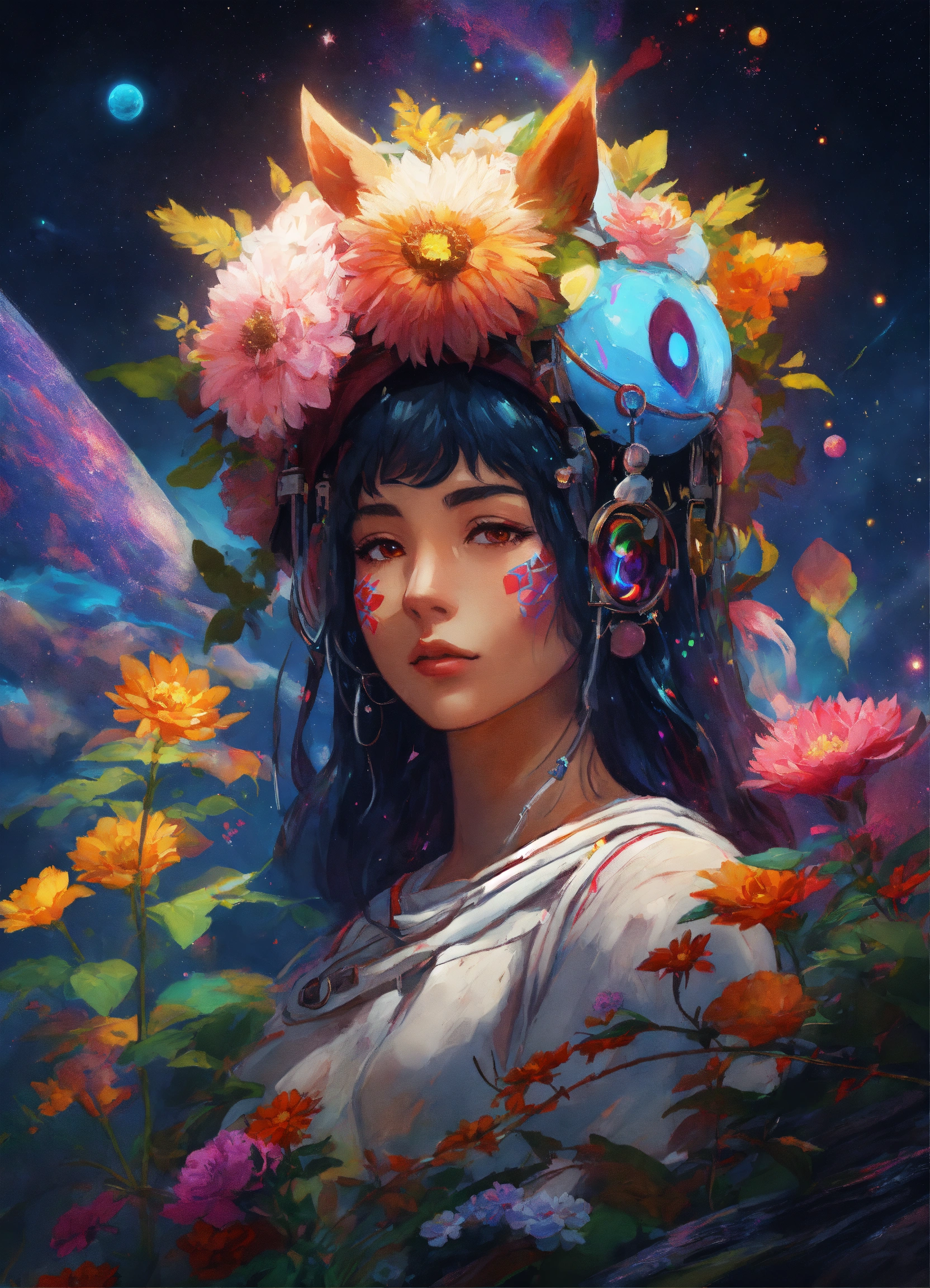 Lexica - Cyberpunk digital painting of princess mononoke, in space ...