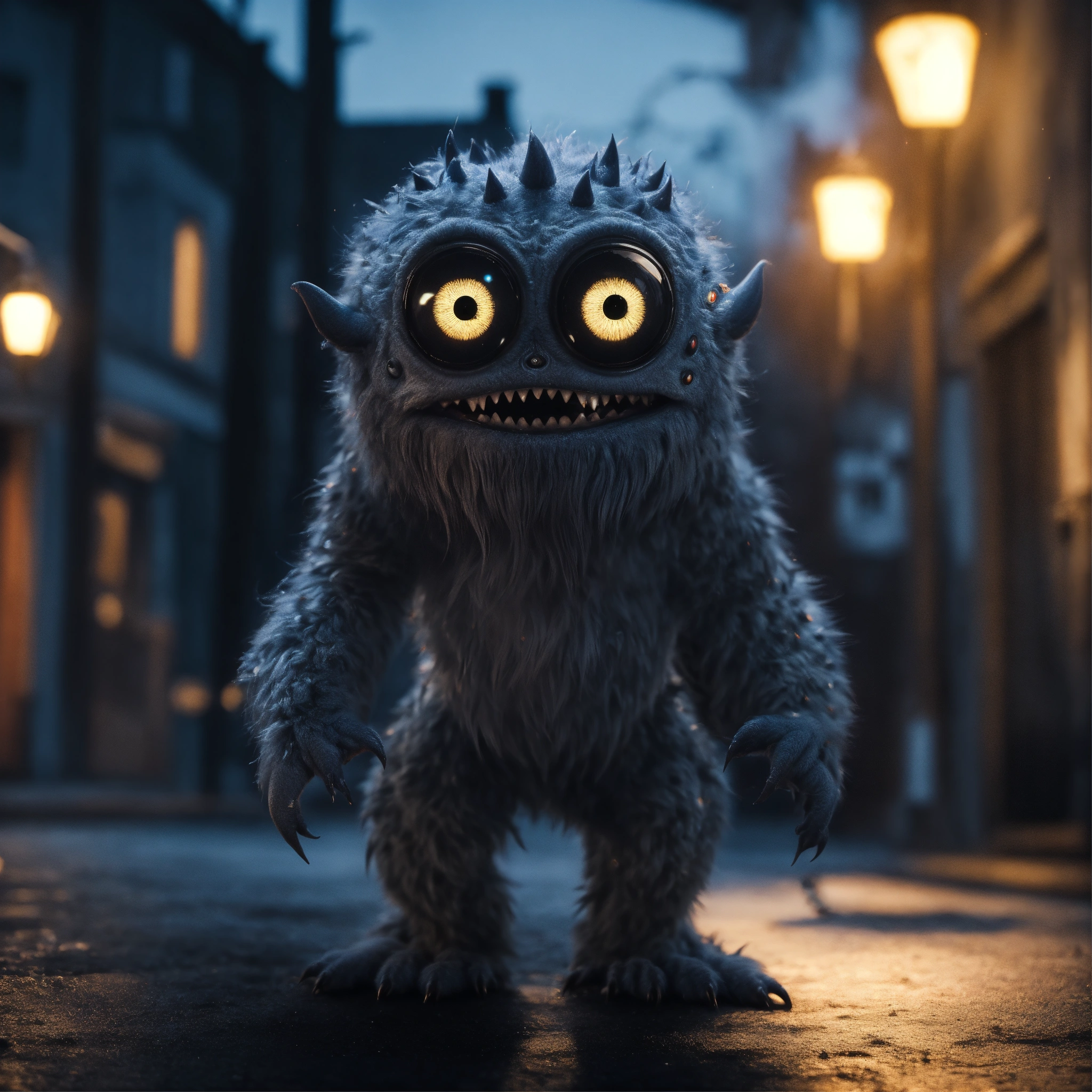 Lexica - Very cute, realistic grey monster whit many eyes standing in ...