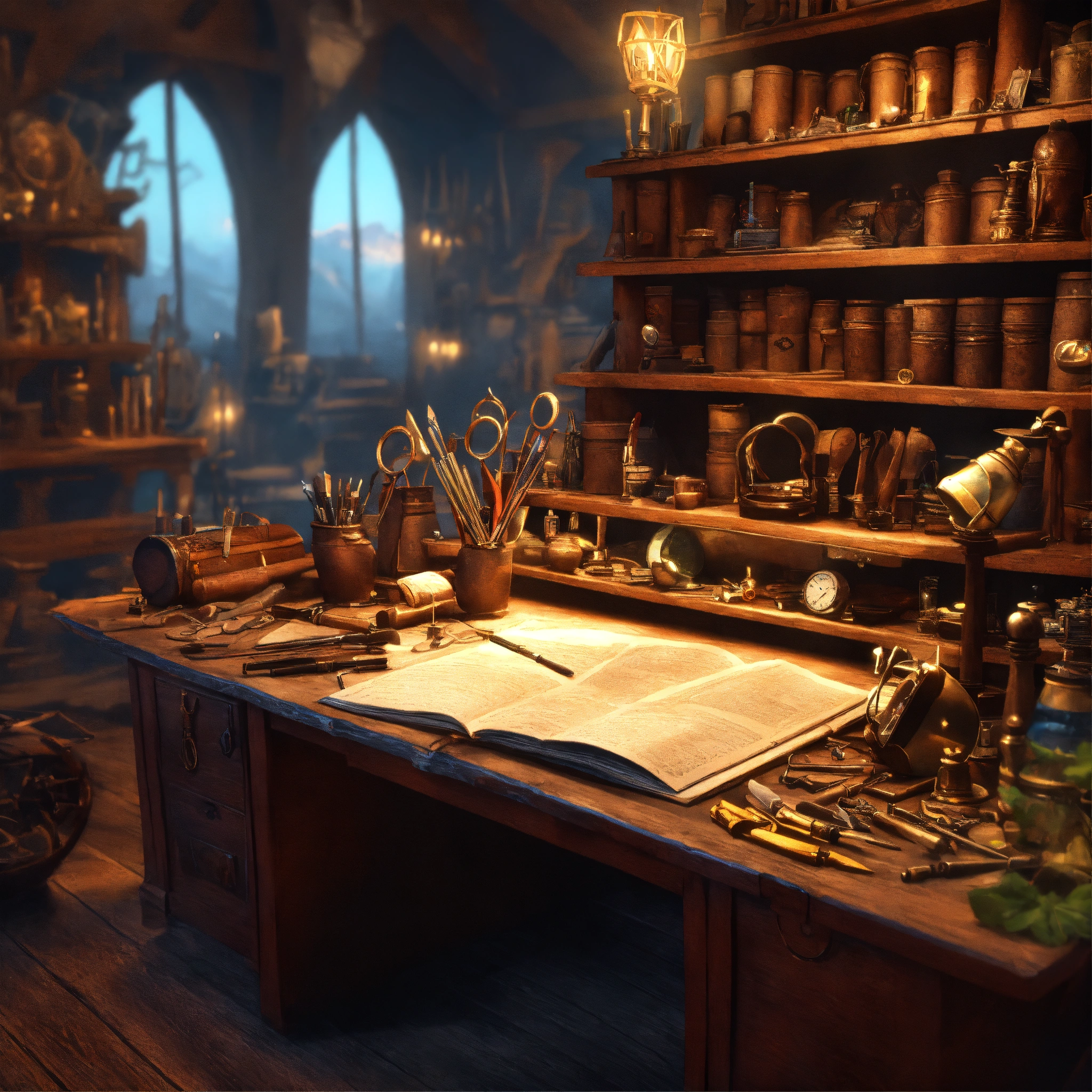 Lexica - An artificers desk of tools in a fantasy setting in digital ...