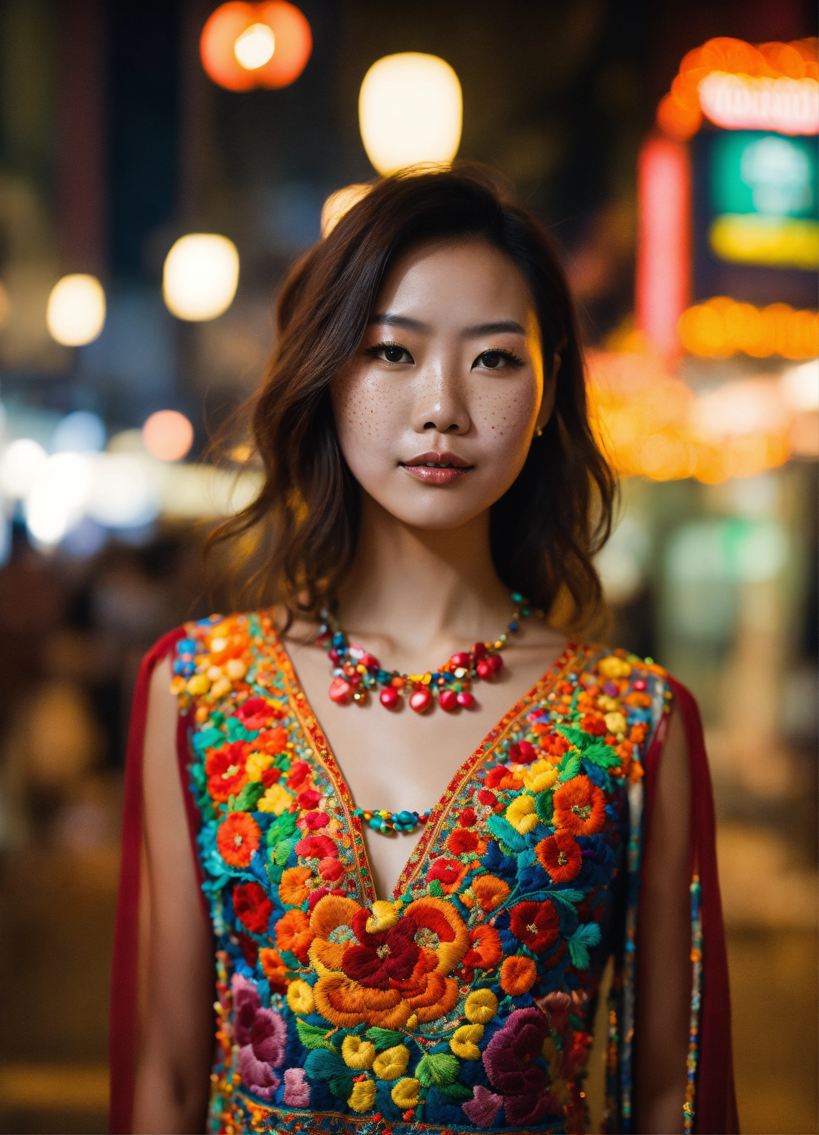 Lexica - Beautiful Hong Kong woman with freckles, wearing a colorful ...