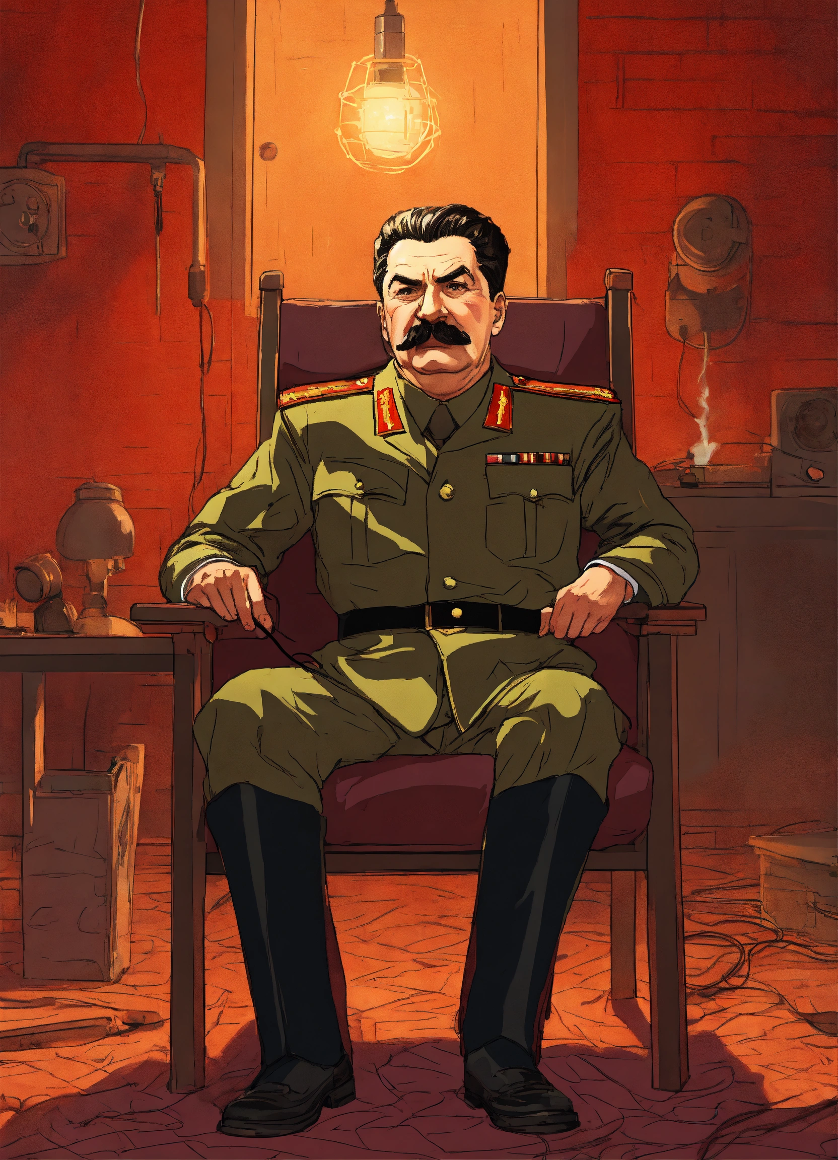 Lexica - Illustration Stalin very scared in the electric chair