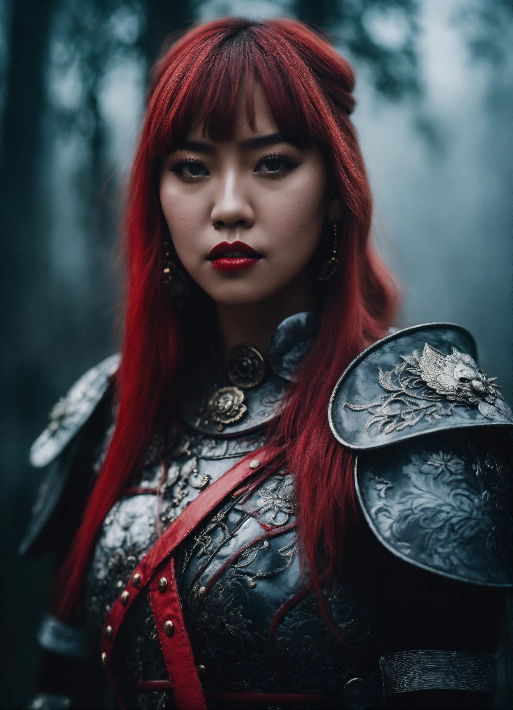 Lexica - A photo quality portrait of Lalisa Manobal as a beautiful warrior with red lips, a ...