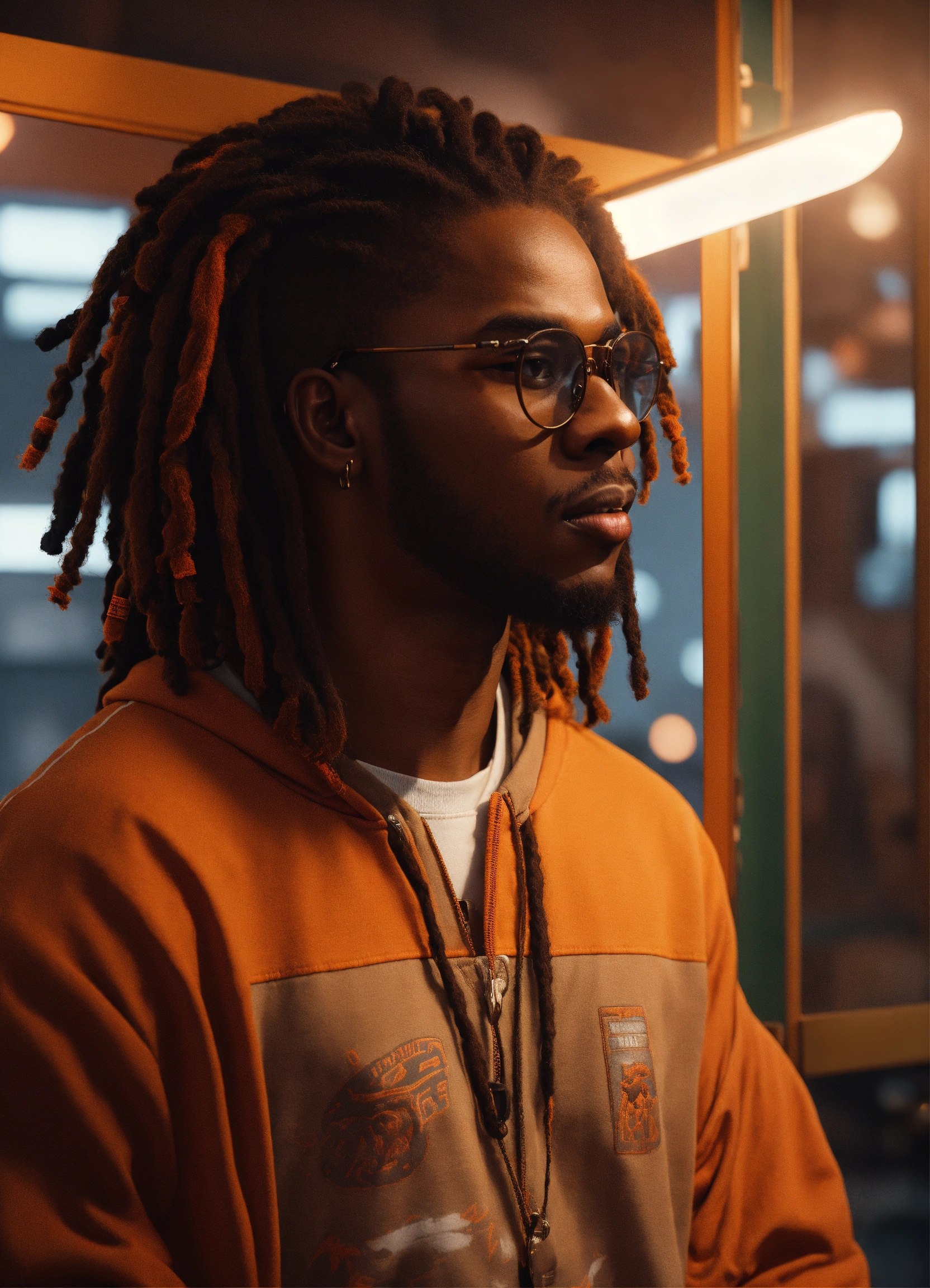 Lexica - African American man in streetwear talking to himself in a mirror, dreadlocks and ...