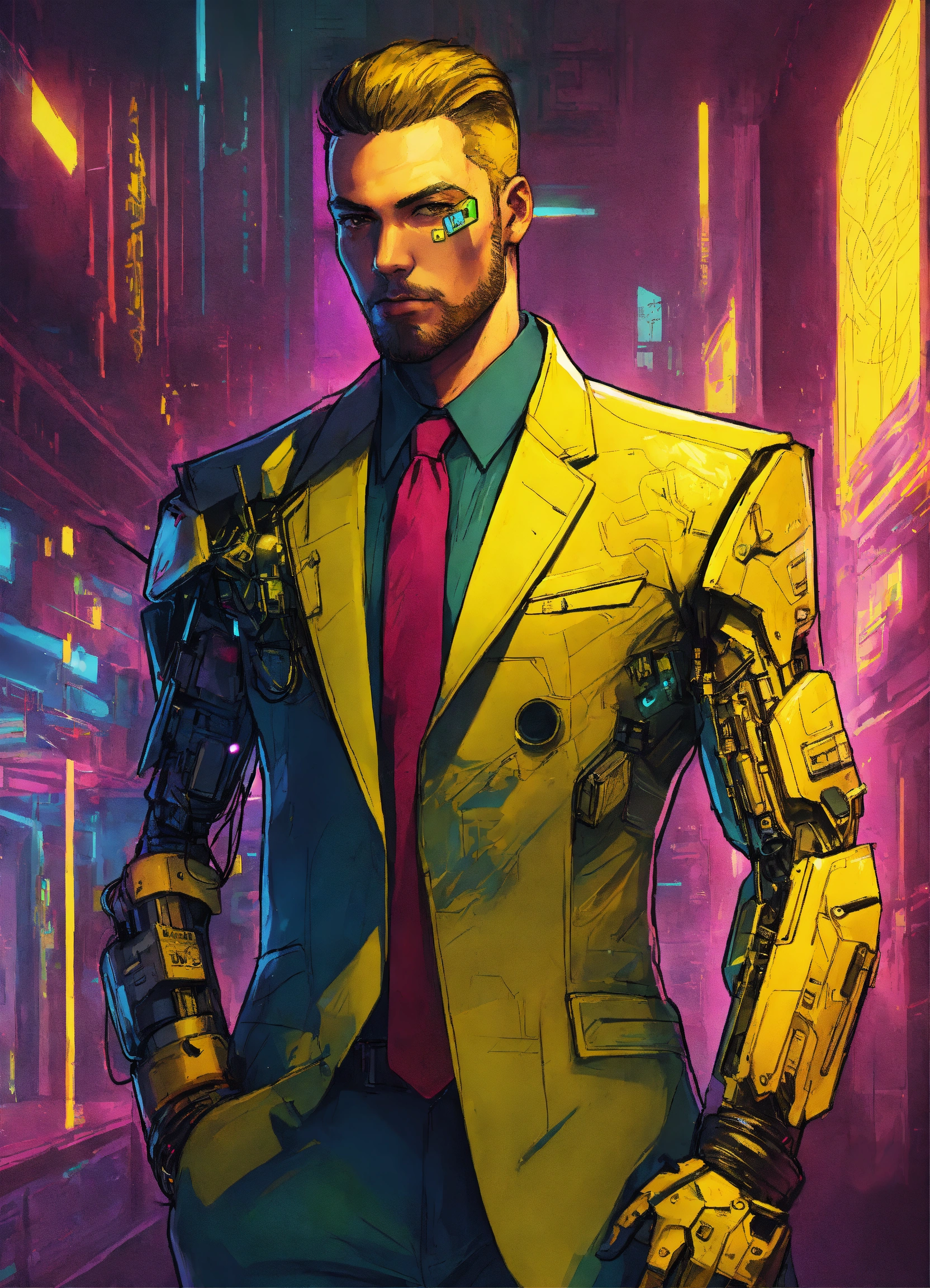 Lexica - Cyberpunk drawing of a businessman with a single yellow ...