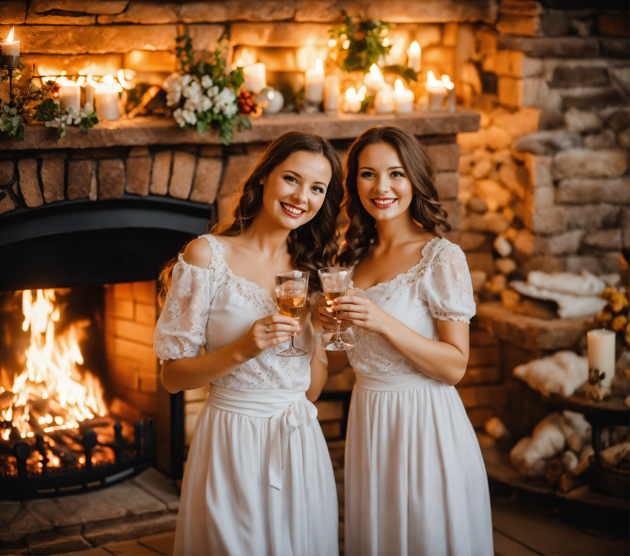Lexica - Joyful women aged 35 in white dresses, in a homely environment ...