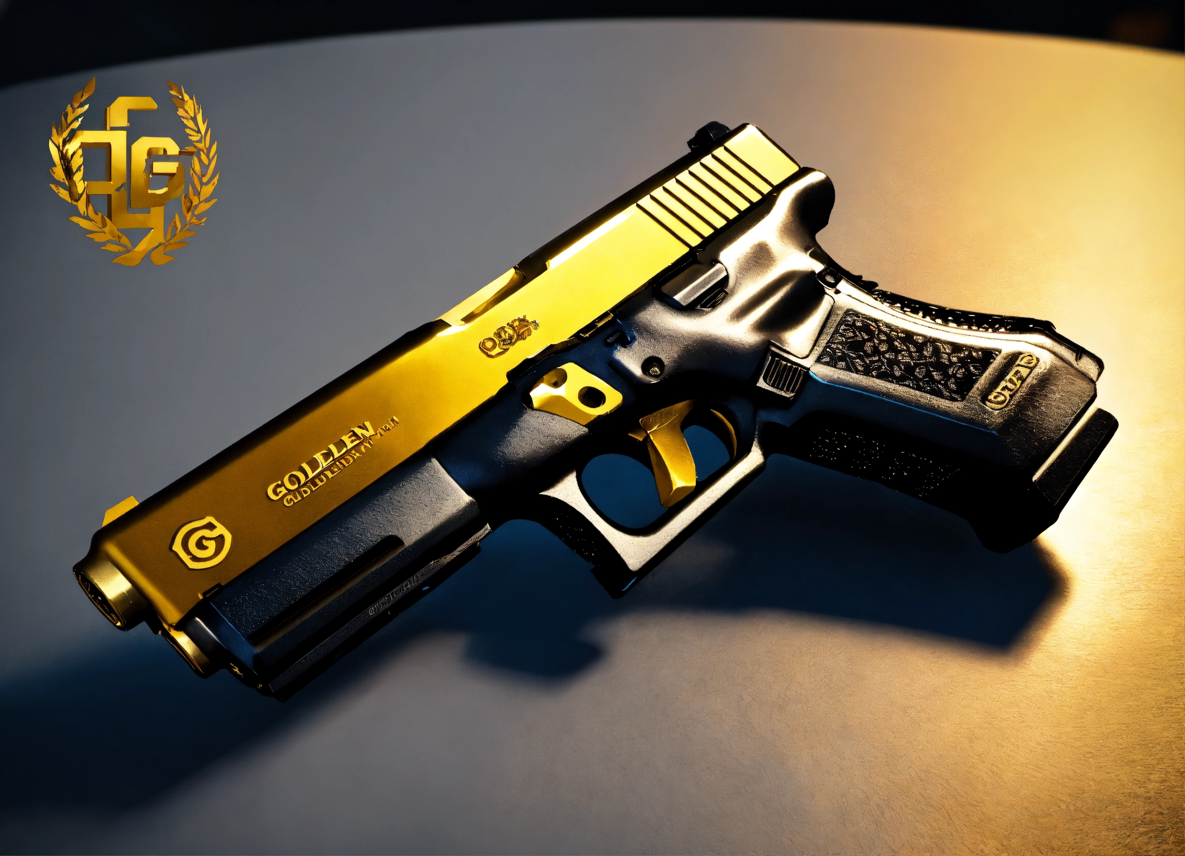 Lexica - (SIDE-VIEW) golden, glock, intricate, 128K, UNREAL ENGINE