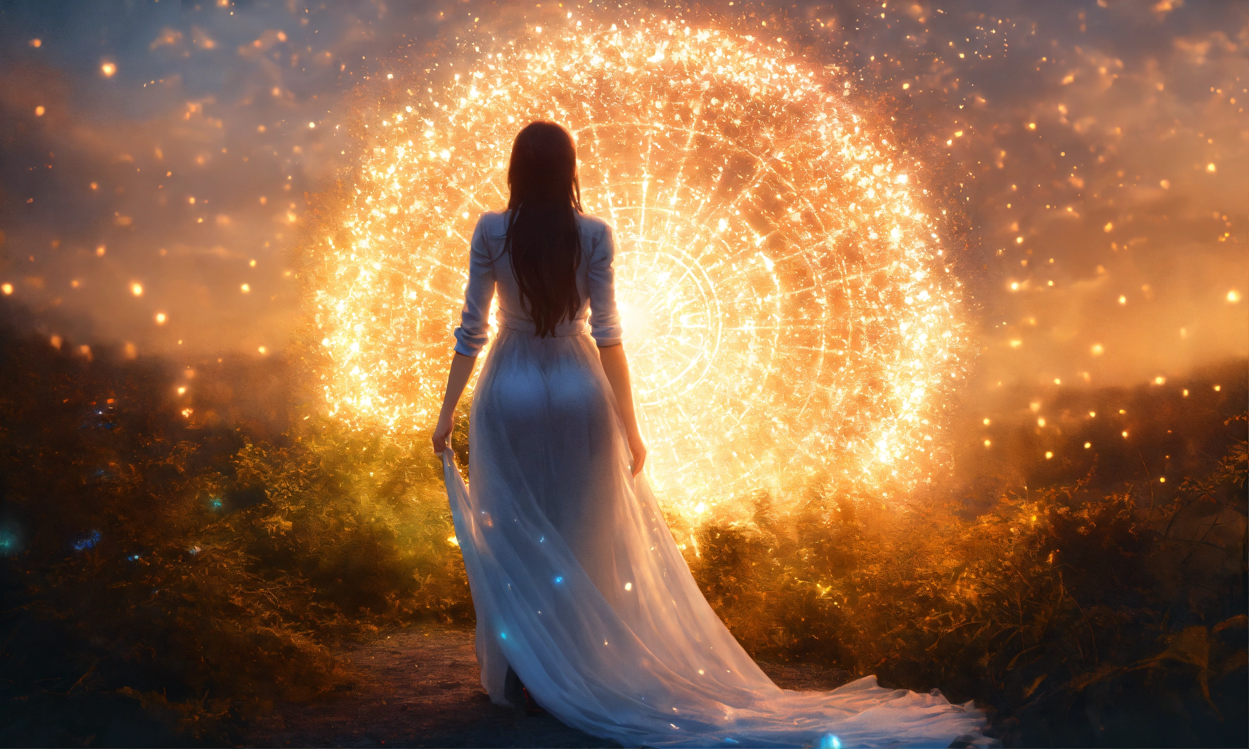 Lexica - Create an image of a woman from behind . She is looking for ...