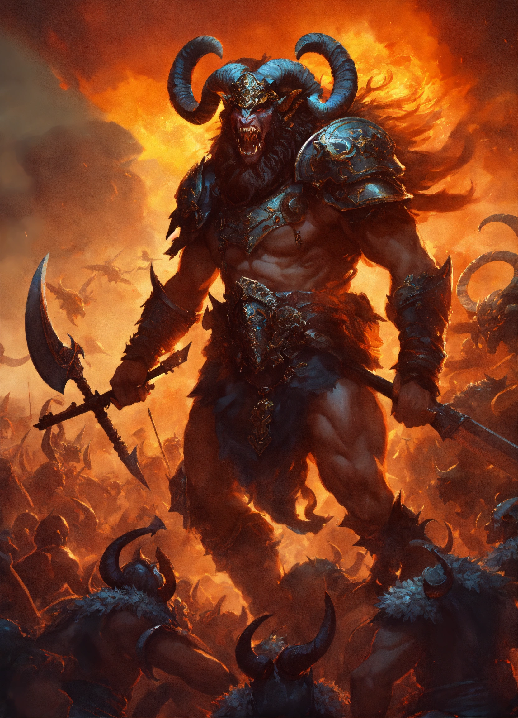 Lexica - A monster warrior with the head of a ram, leading an army of ...