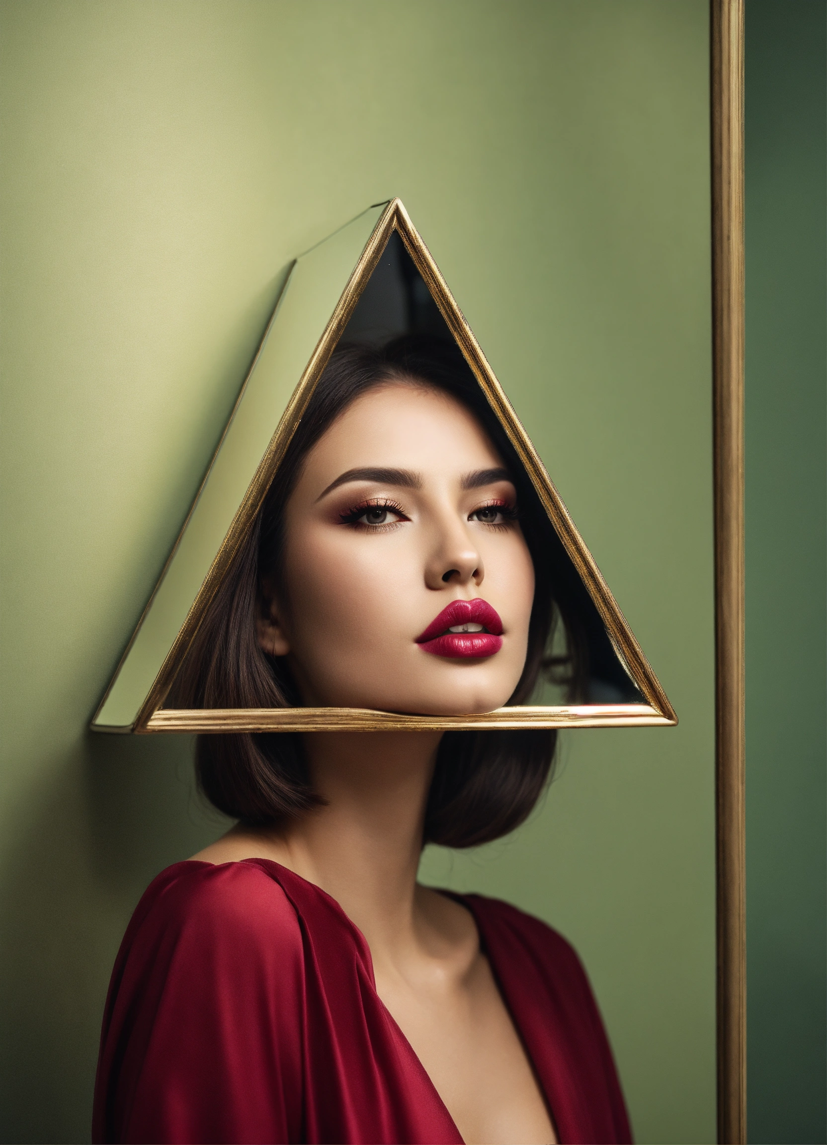 Lexica - Lips makeup in triangle downturned shaped mirror, beautiful ...