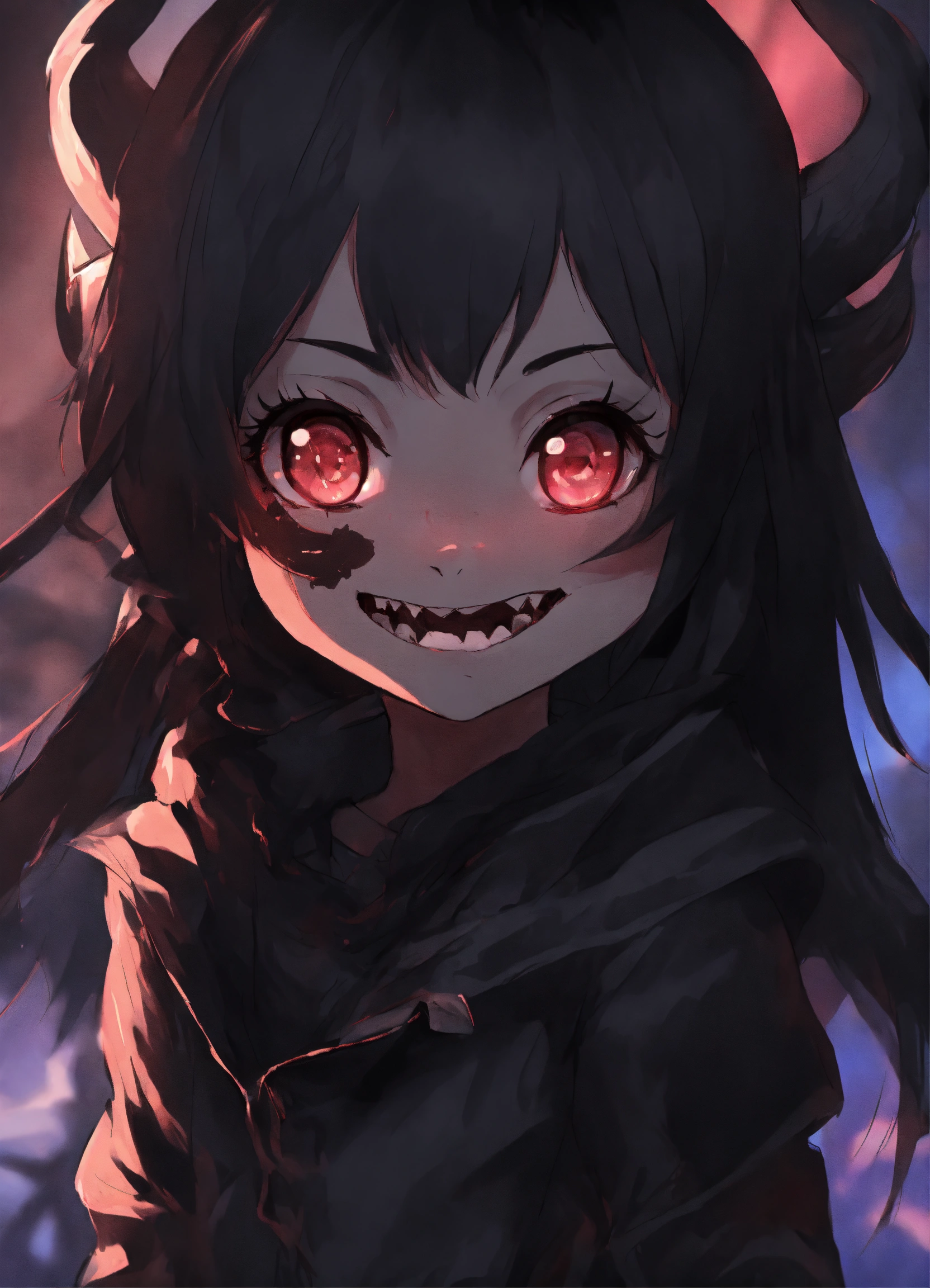 Lexica - Scary solid black and buffed up shadow little girl demon ...