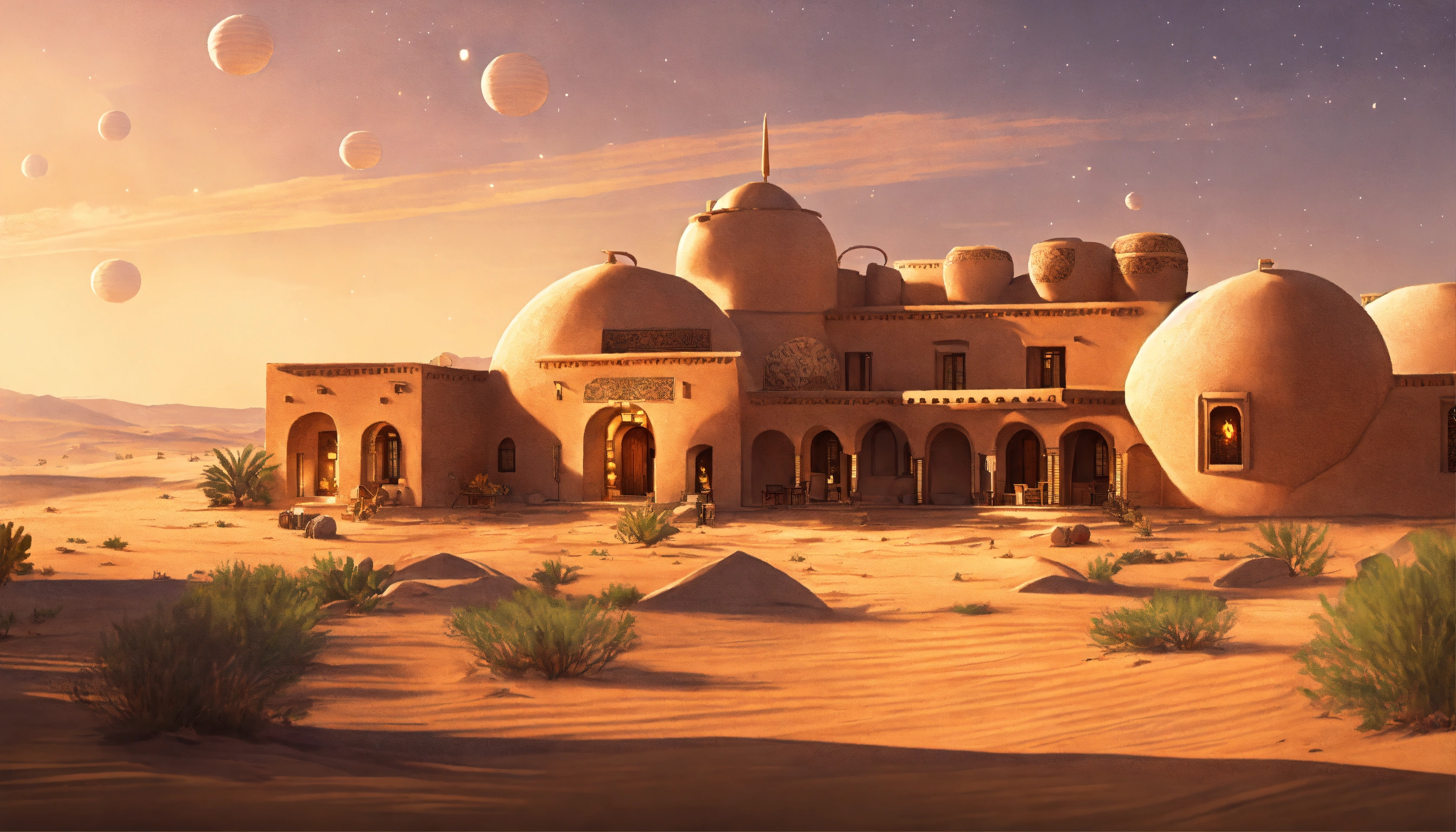 Lexica - Concept art of a large desert home, jakku, desert, flat roof ...
