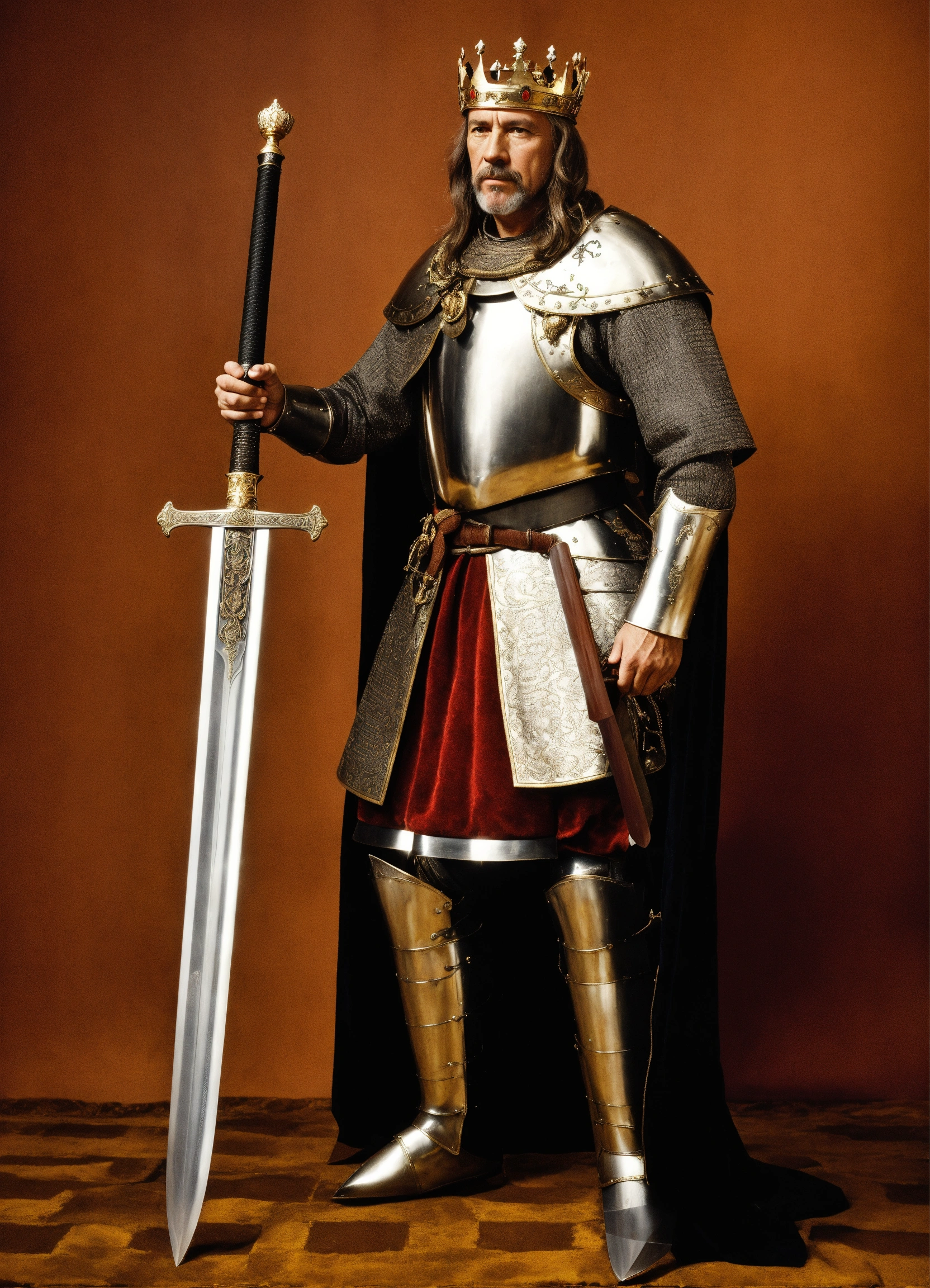 Lexica - Medieval, the king around 50 years old, holding a sword with ...