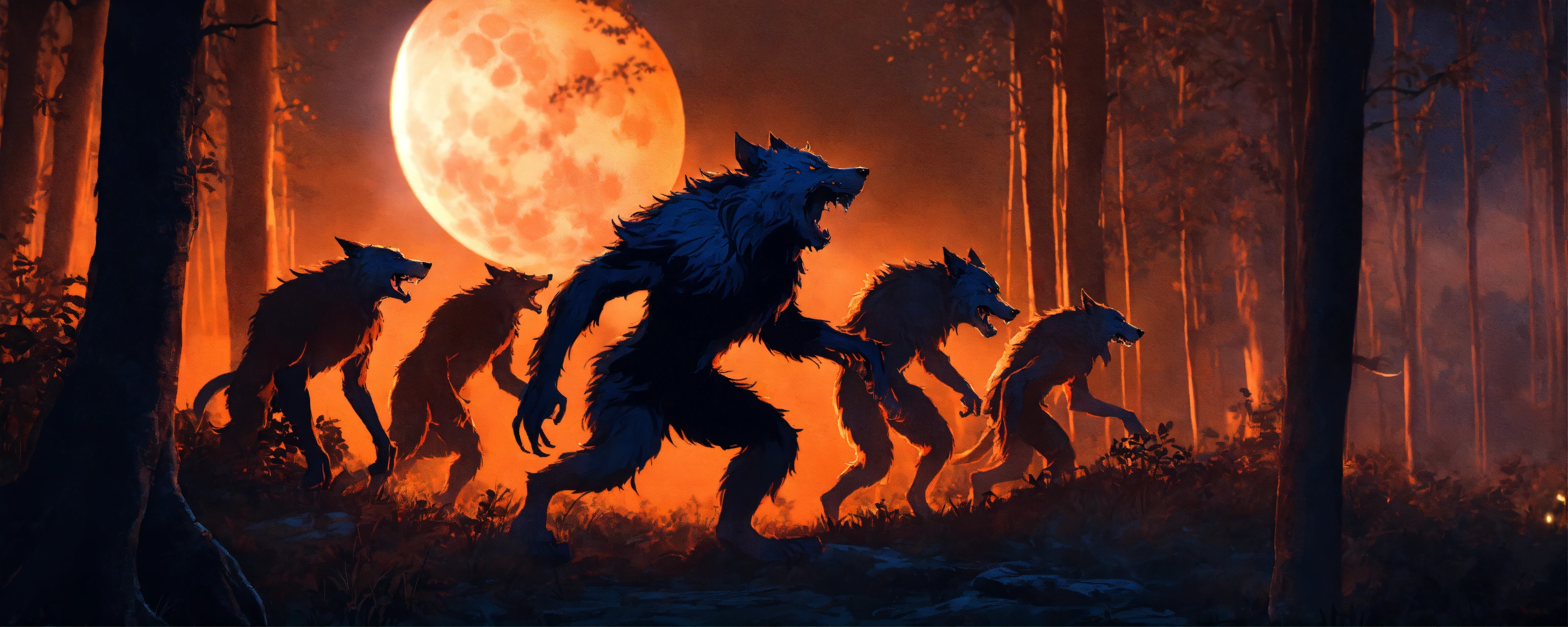 Lexica - A pack of werewolves are standing upright on two legs in a ...