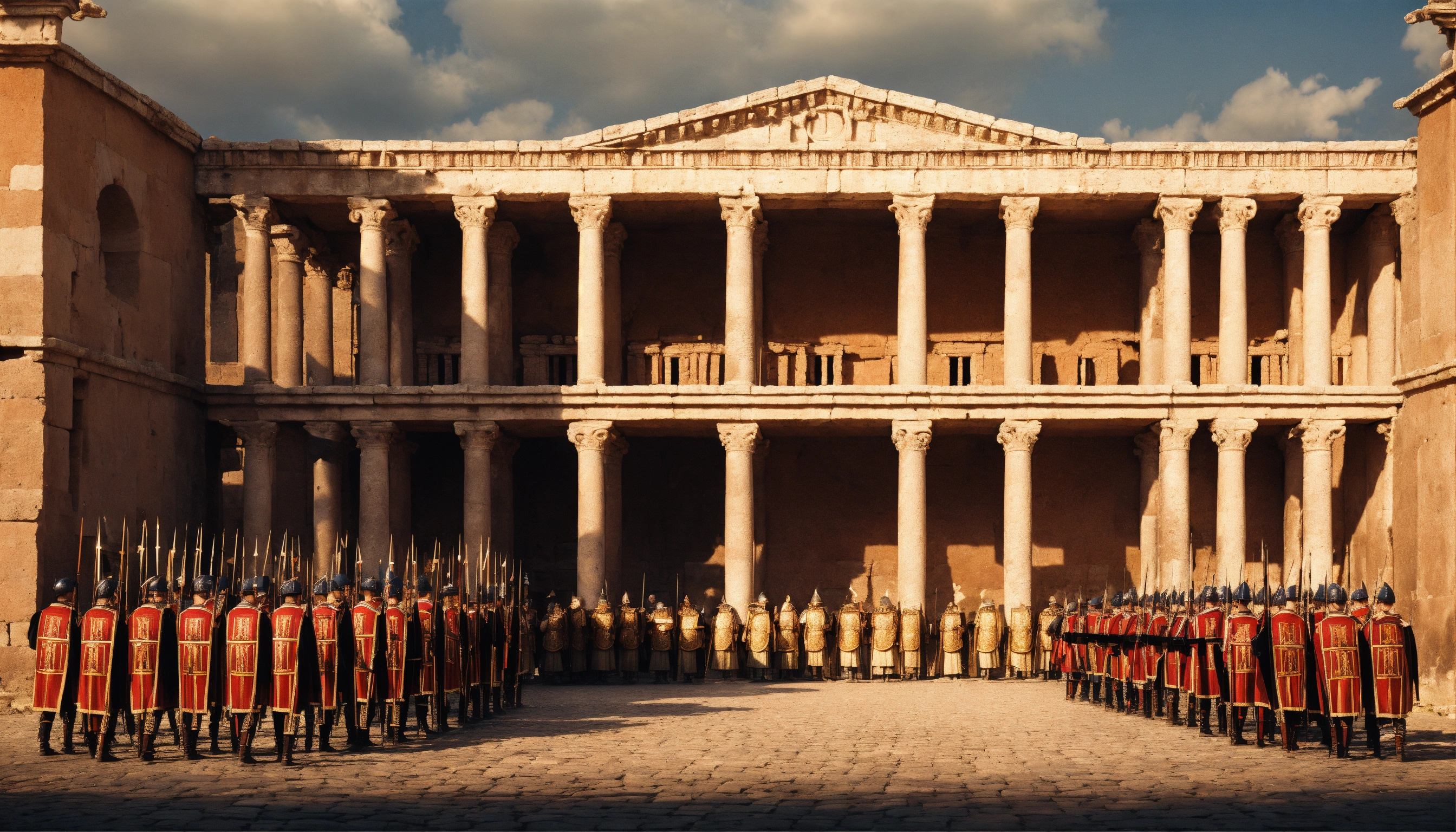 Lexica - Ancient Roman soldiers standing in front of Roman Building