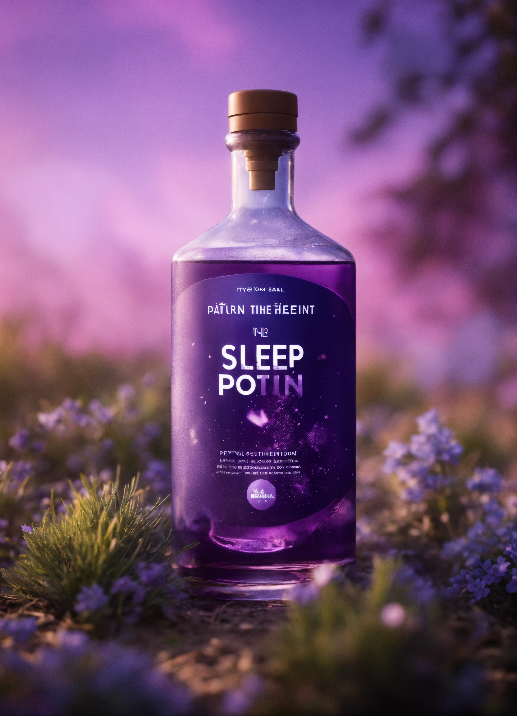 Lexica - Purple sleep potion, in the style of an outdoors product hero ...