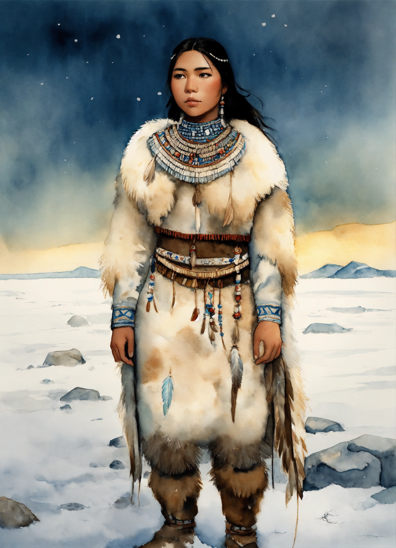 Lexica - Full body Illustration of an inuit woman, young, 18 years old ...