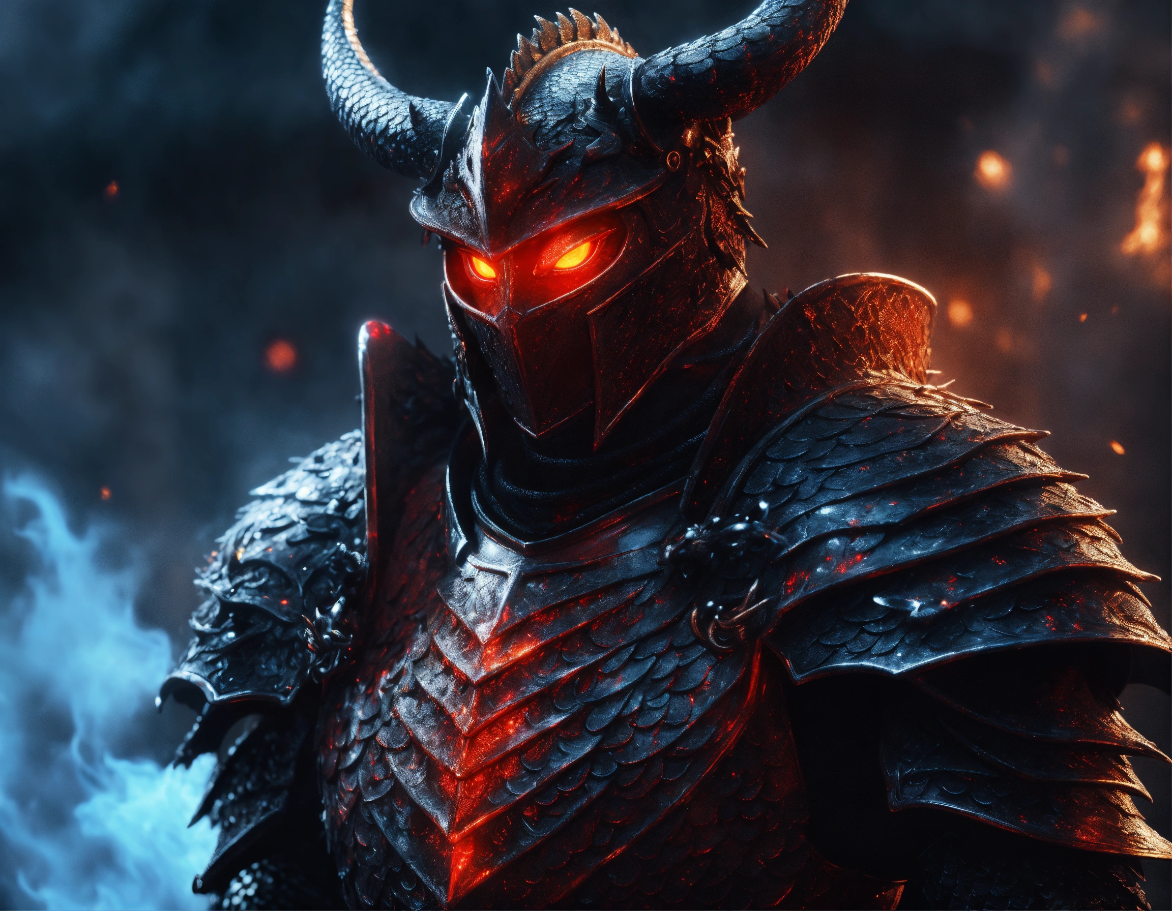 Lexica - Glowing red eyes knight with a black armor, the chest should ...