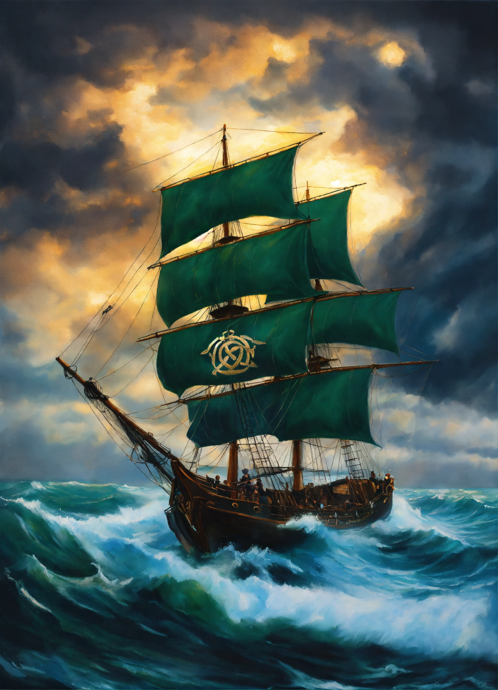 Lexica - A painting of a celtic pirate on the ocean during a storm ...