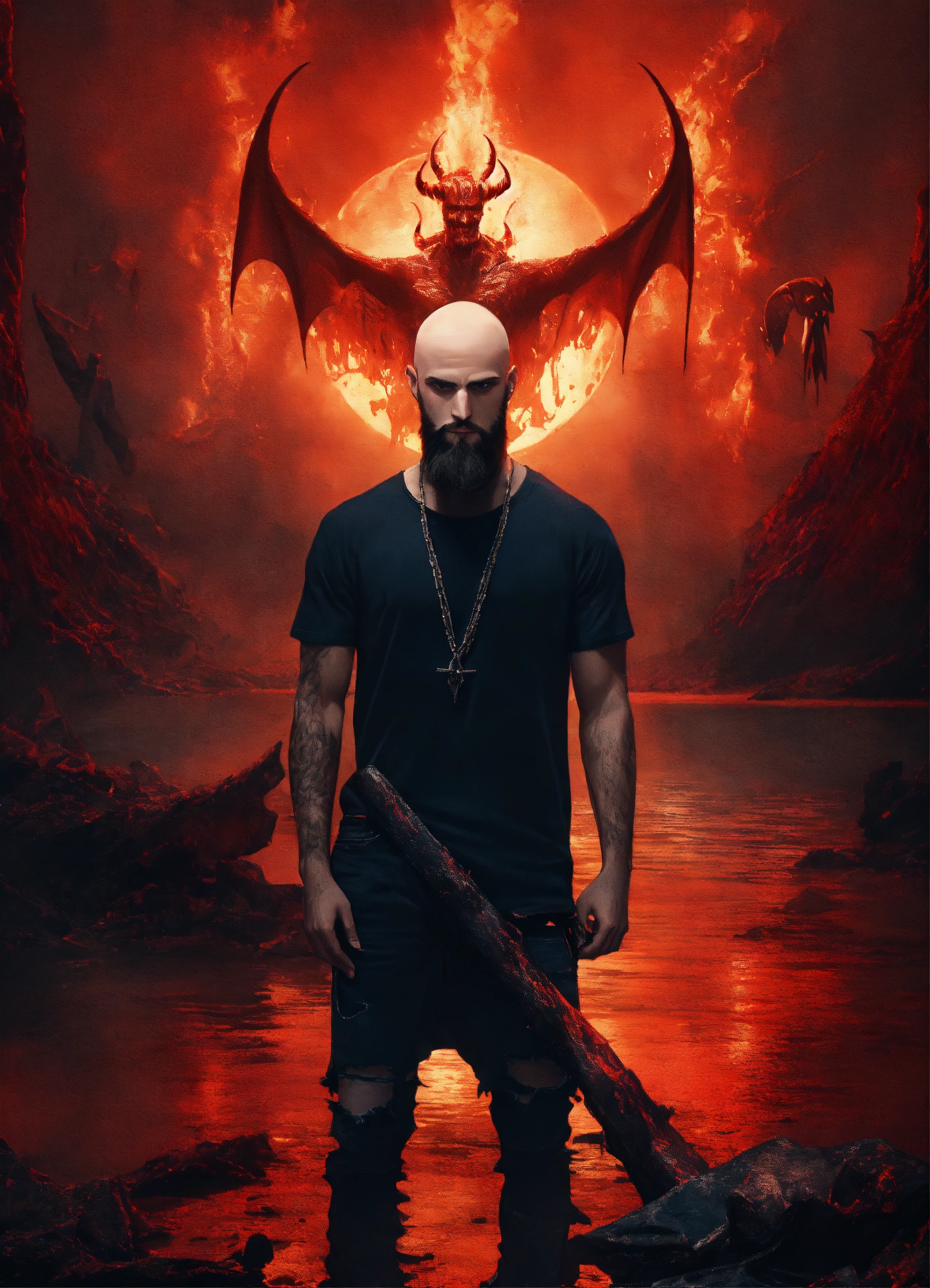 Lexica - A young bald man with beard dressed as satan 8k modern day ...