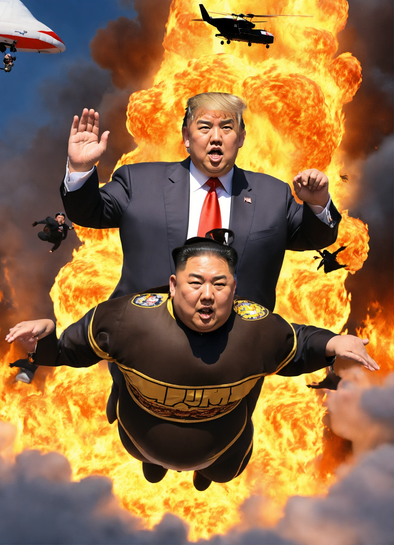 Lexica - Sumo wrestler donald trump skydiving on fire with hilary ...