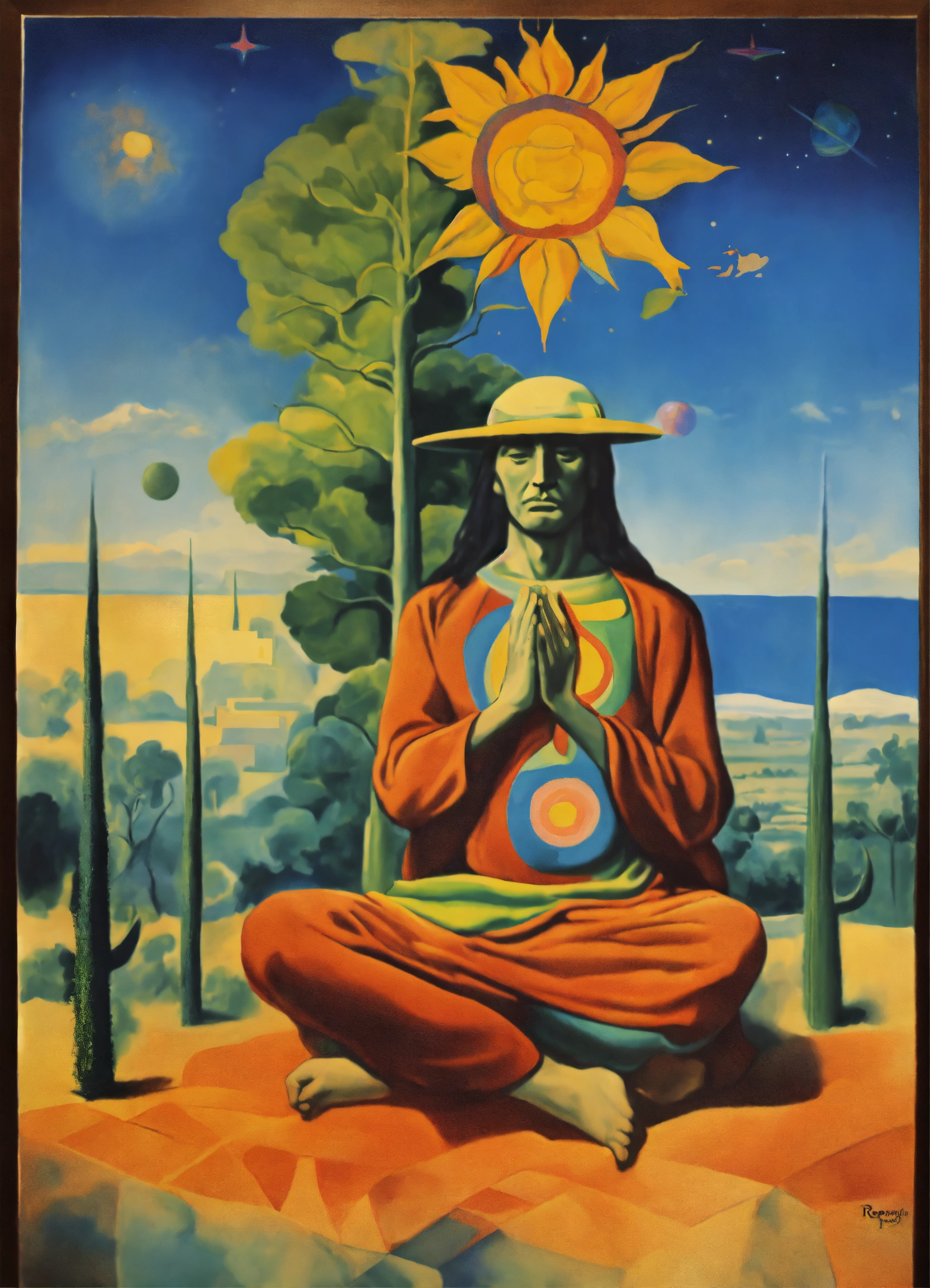 Lexica - Vintage poster hippie pablo picasso meditating seeing the ...