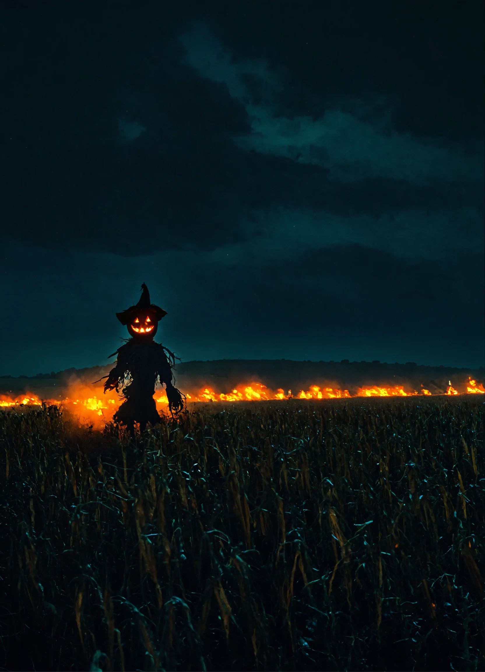 Lexica - A field at night with fires , far away, recognizable only by ...