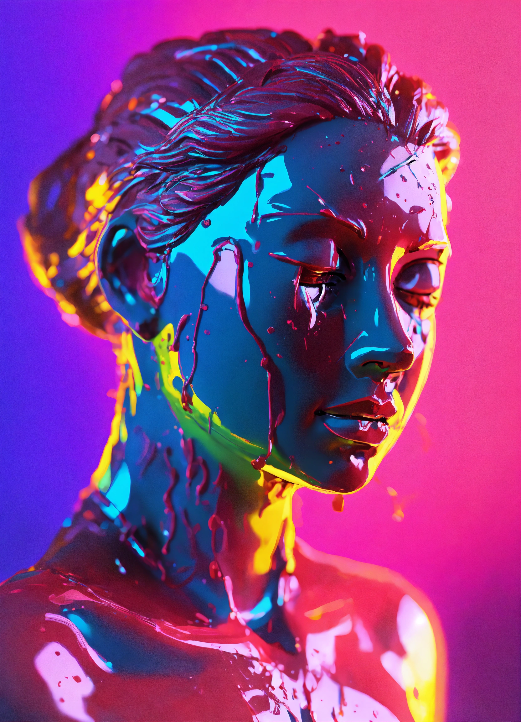 Lexica - Bust sculpture, of a woman's head and shoulders, neon color ...