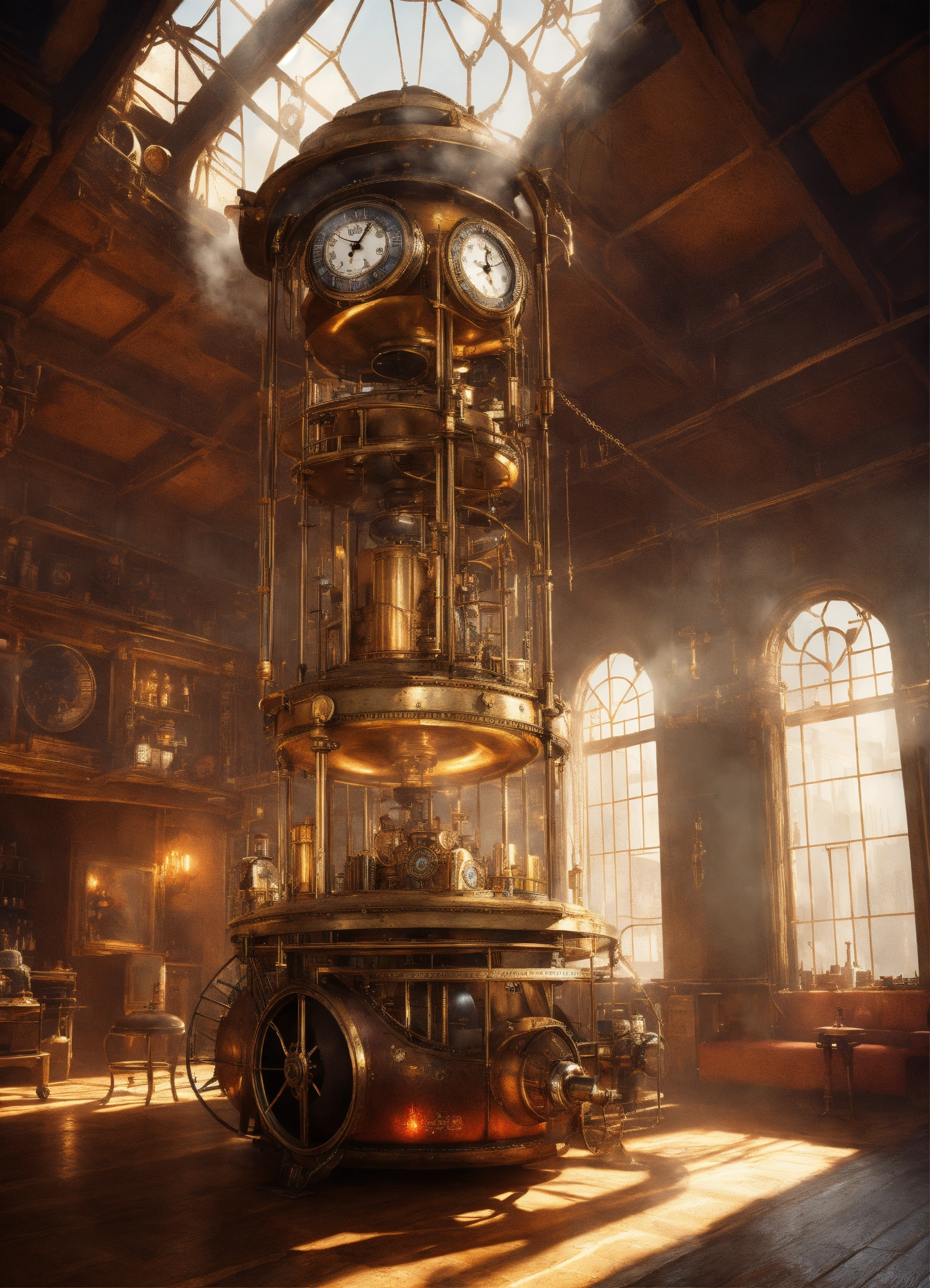 Lexica - Epic steam punk time machine, big room, trending on artstation