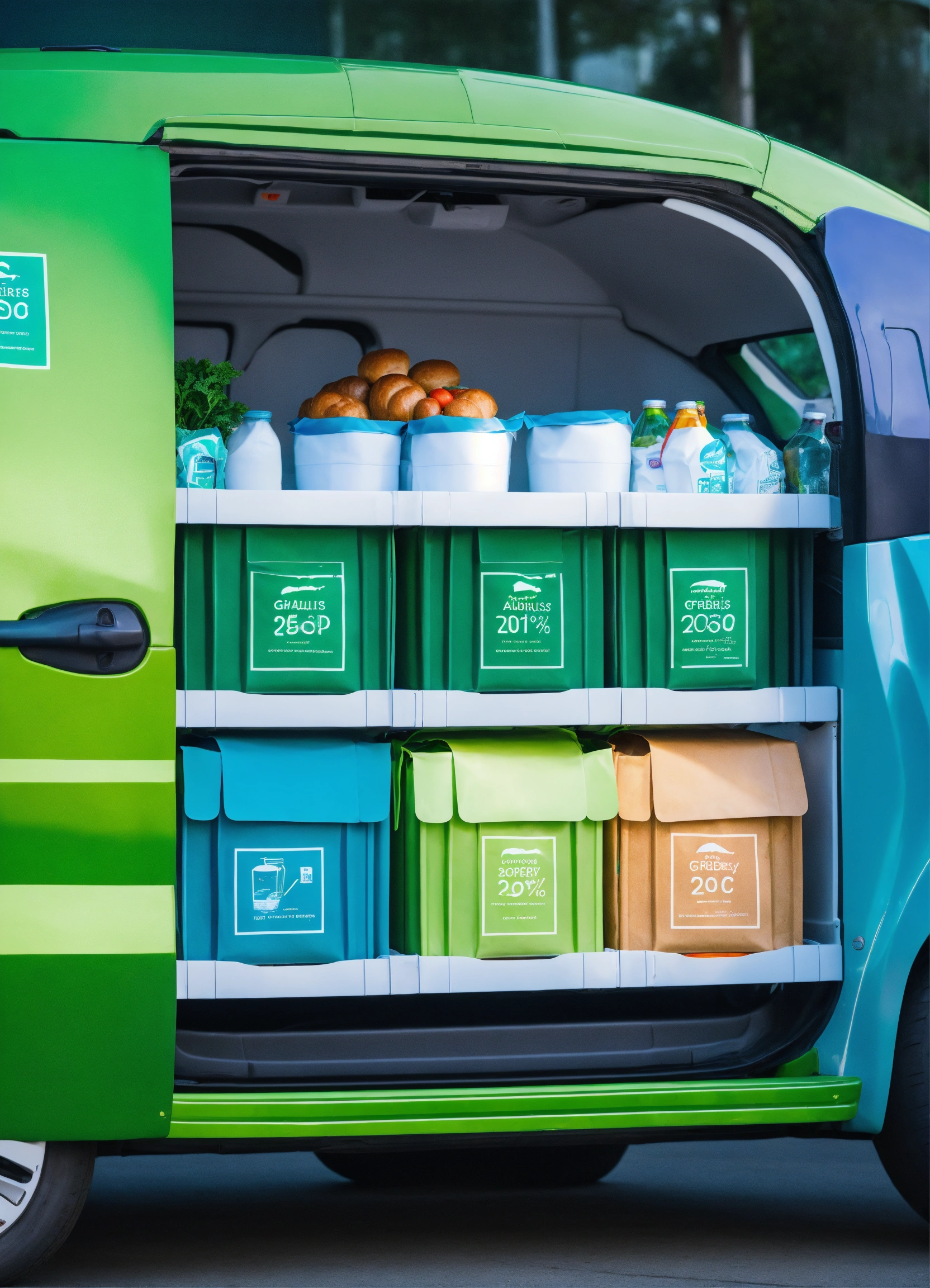 Lexica - Autonomous Grocery delivery vehicle. Many Grocery bags inside ...