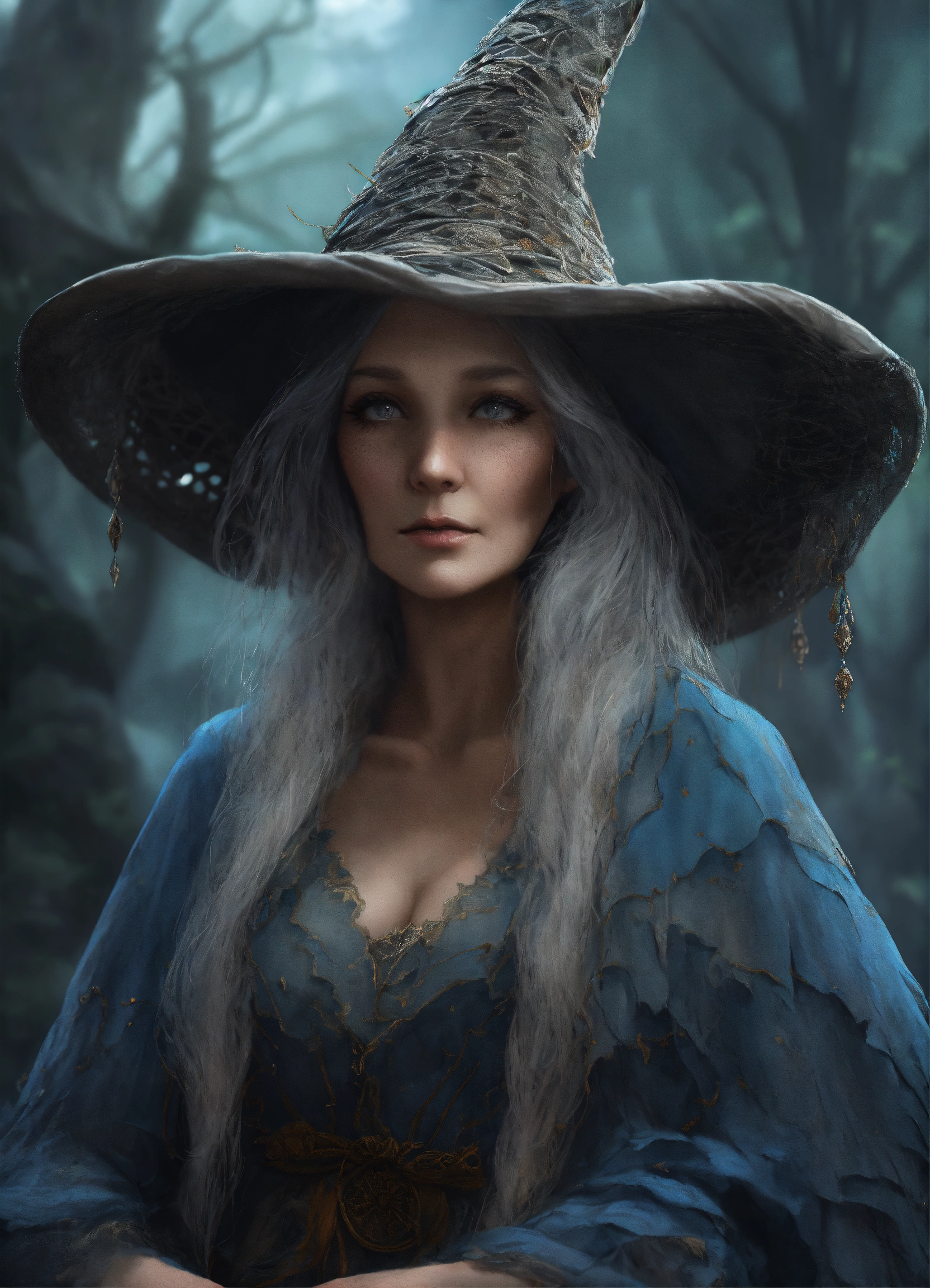 Lexica - A old 70 years old witch, long witch dress, full body wide ...