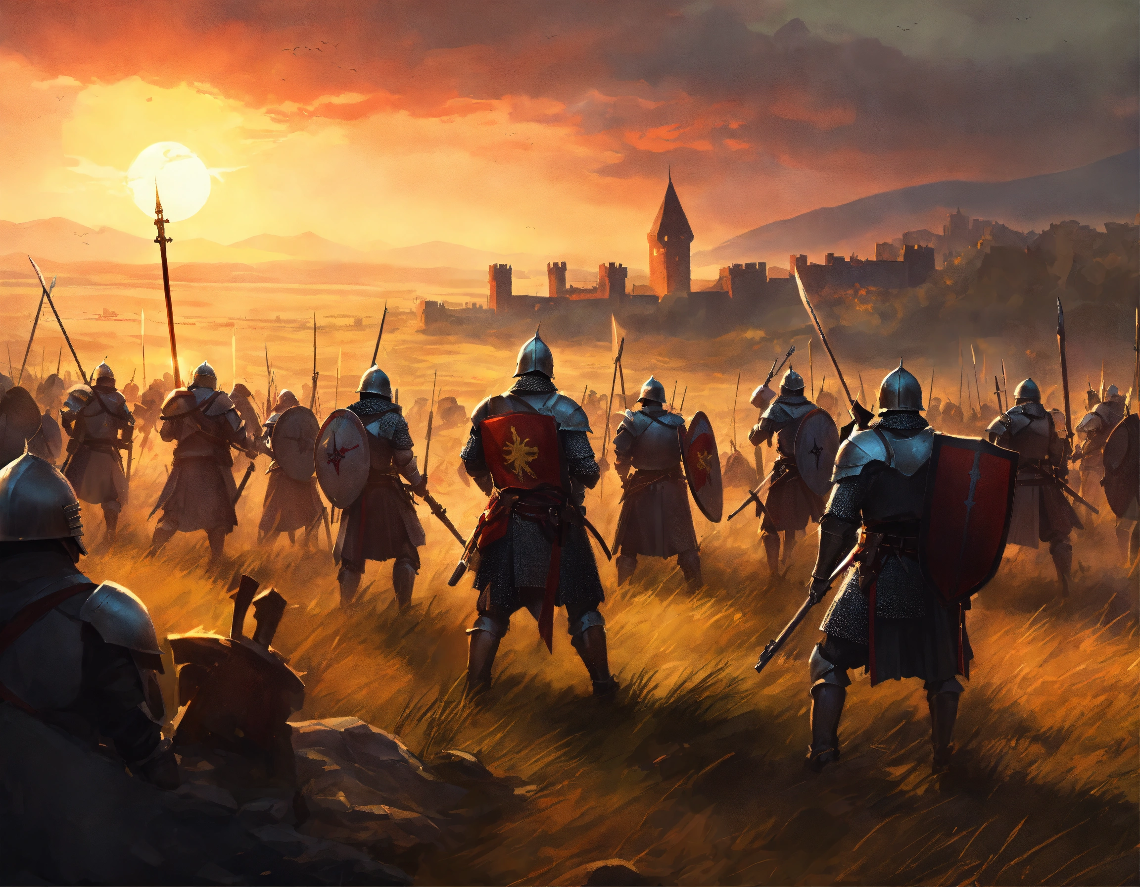 Lexica - Concept art of a medieval battleground with knights holding ...