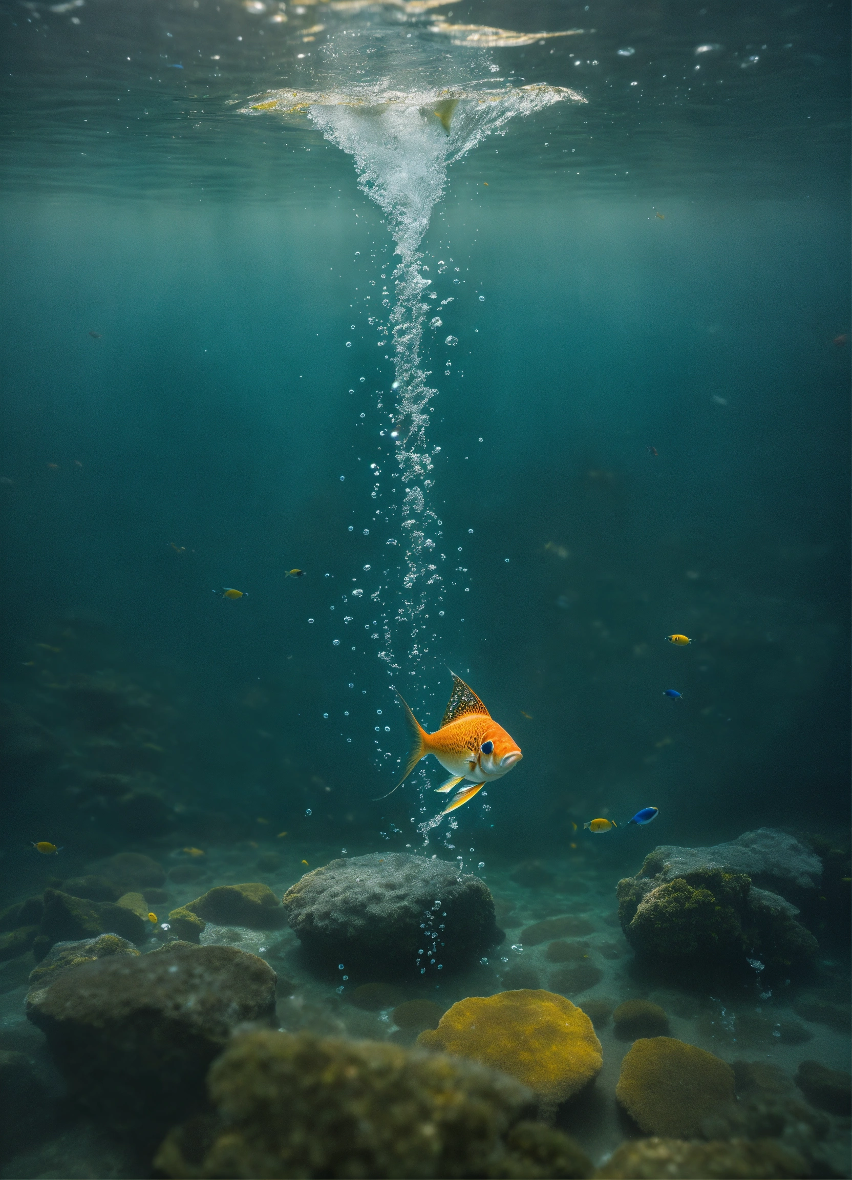 Lexica - The drop falls below the water surface, it morphs into a small ...