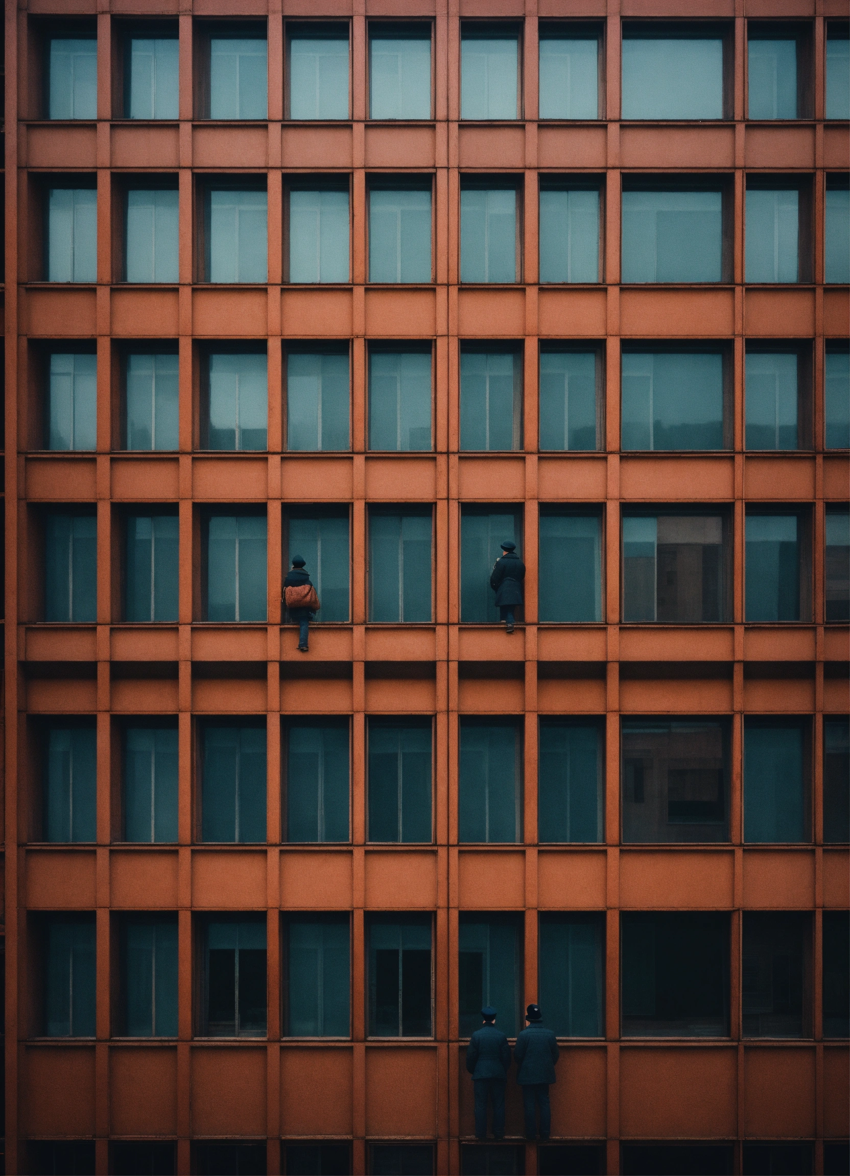 Lexica - Some people look over tall building windows, in the style of ...