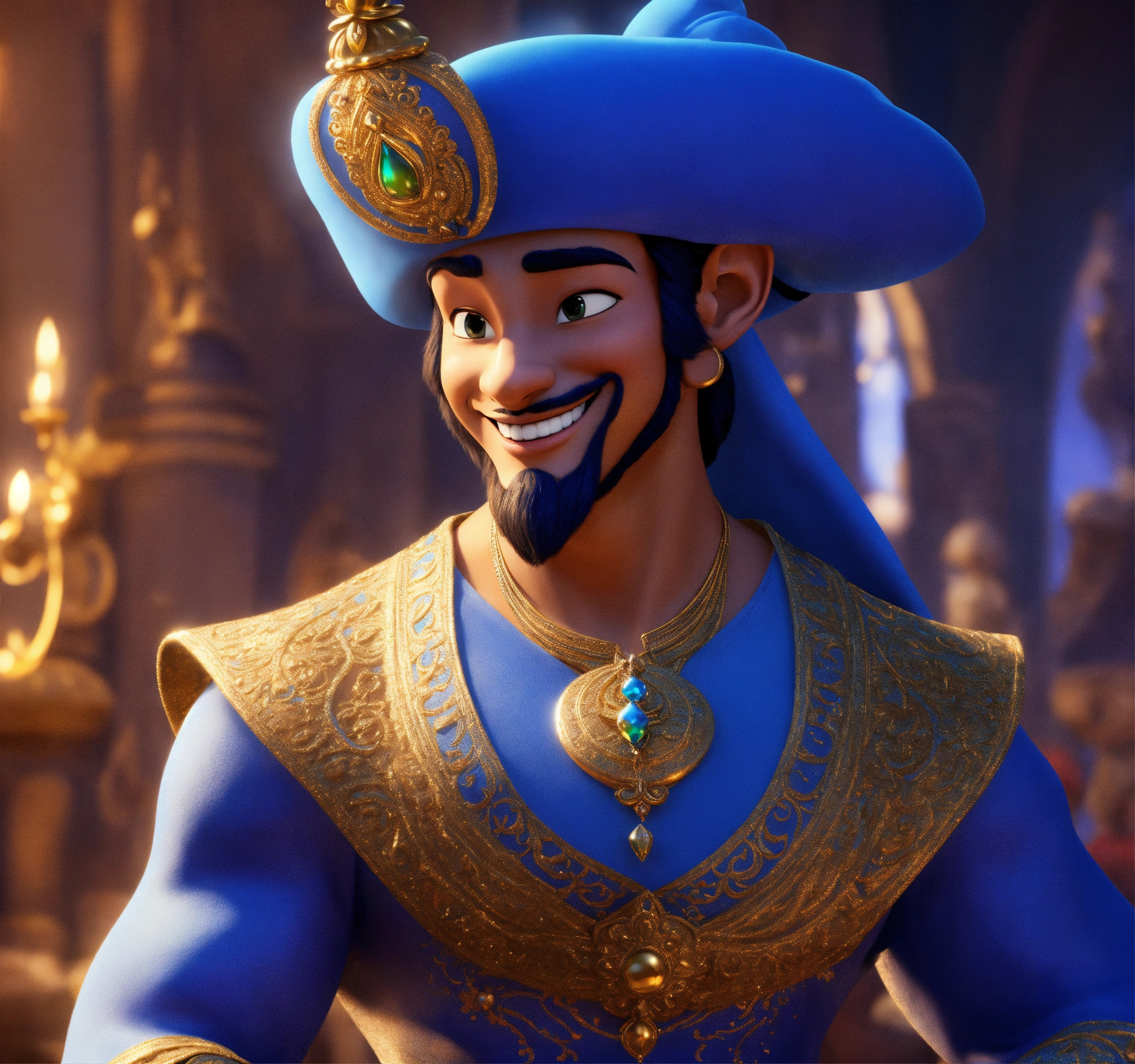 Lexica - 3d cartoon blue disney aladdin genie, top part of body ...
