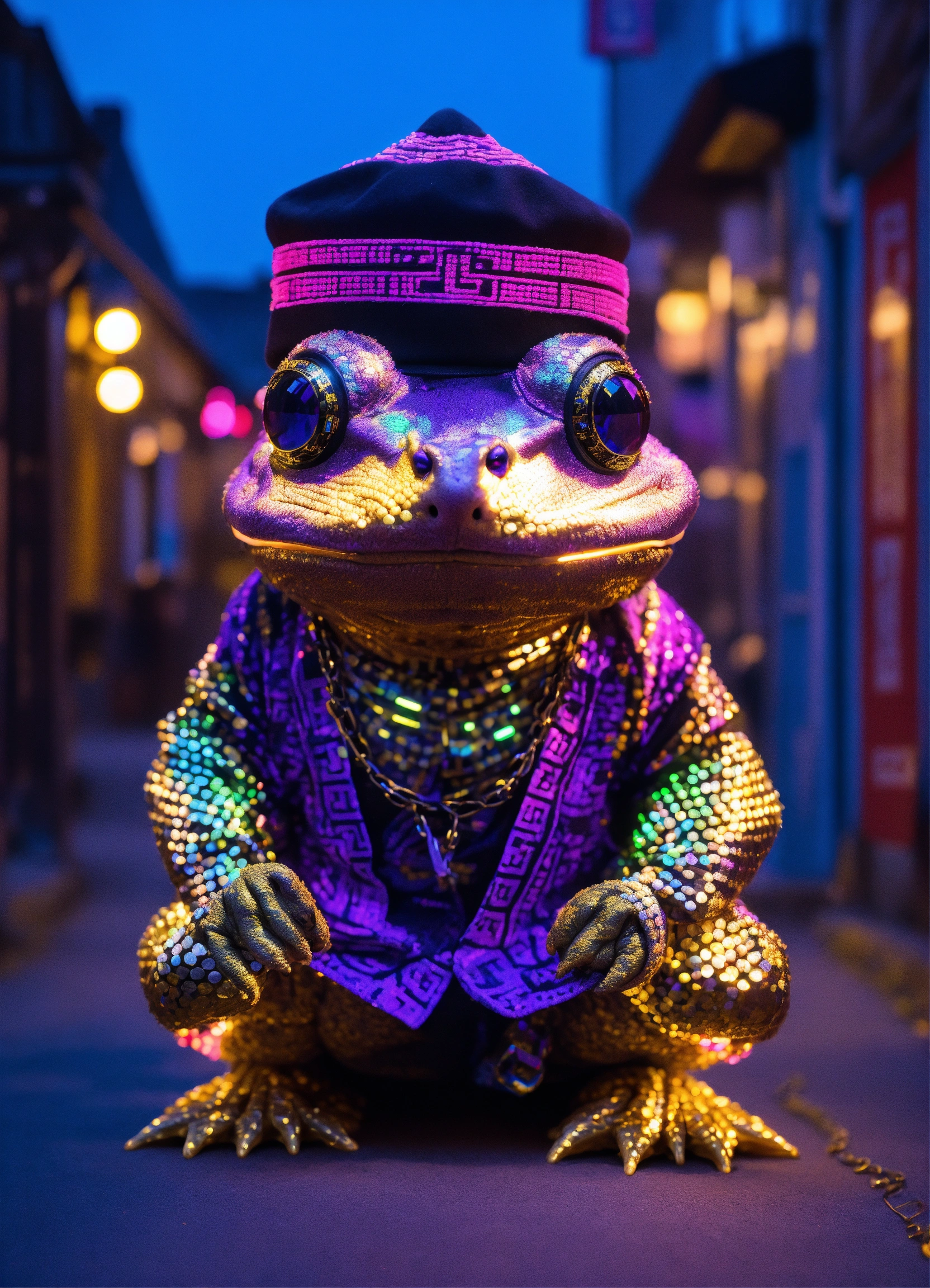 Lexica - Full body portrait A toad made out of a 3d black purple light ...