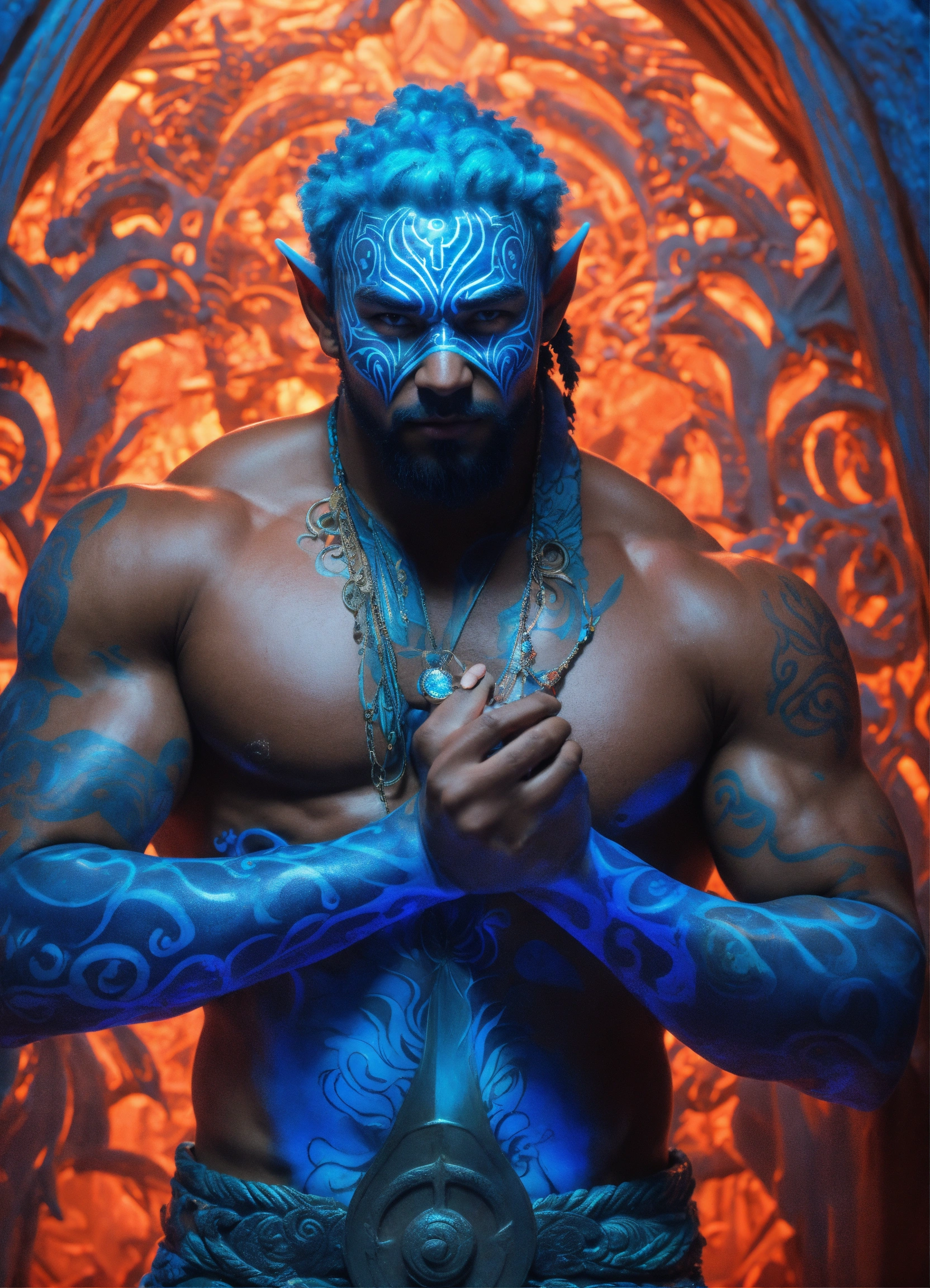Lexica - A buff muscular Sea-elf scales Blue skin rings on his hands ...