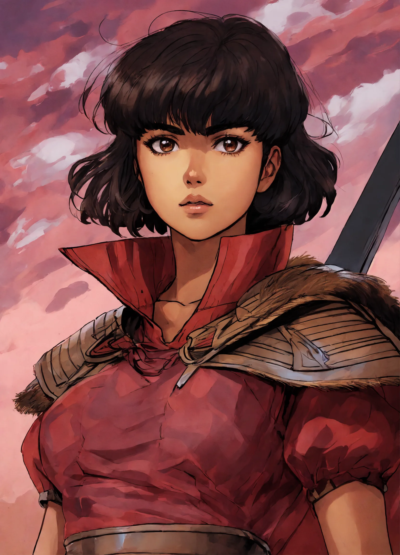 Lexica - Full body Cartoon art of Casca from Berserk, brown skin, short ...