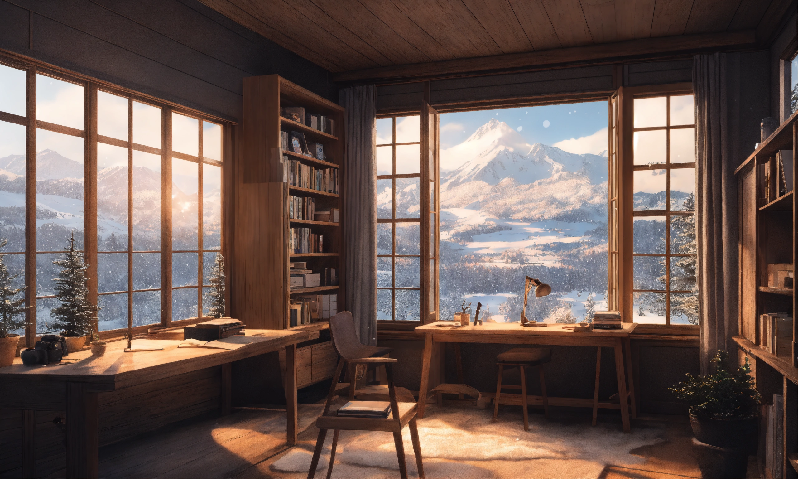 Lexica - Study room in mountain lodge, dark grey washed tints, studio ...