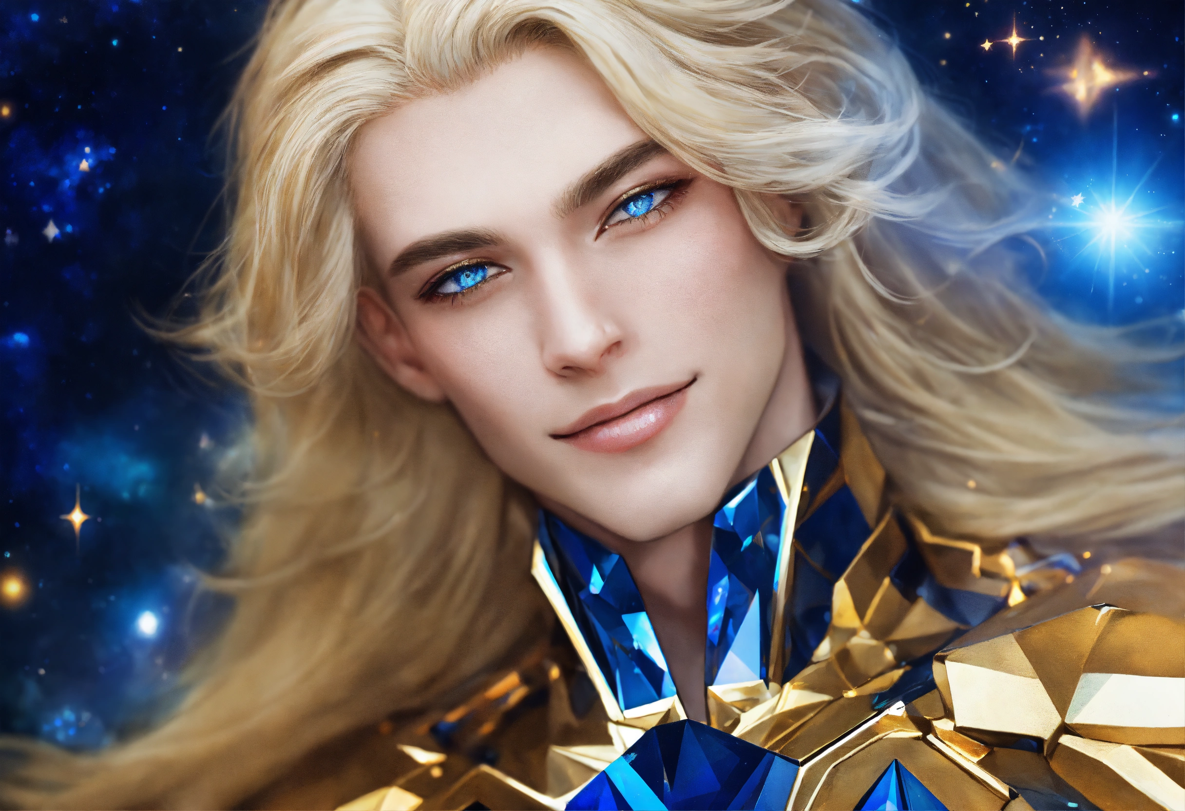 Lexica - Beautiful faces galactic men long blond hair, smiling, blue ...
