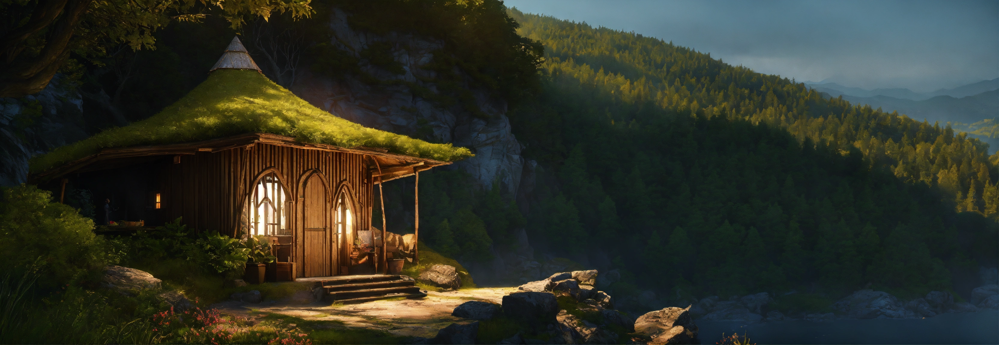 Lexica - Raw photo, an elven style hut in a clifftop in an enchanted ...