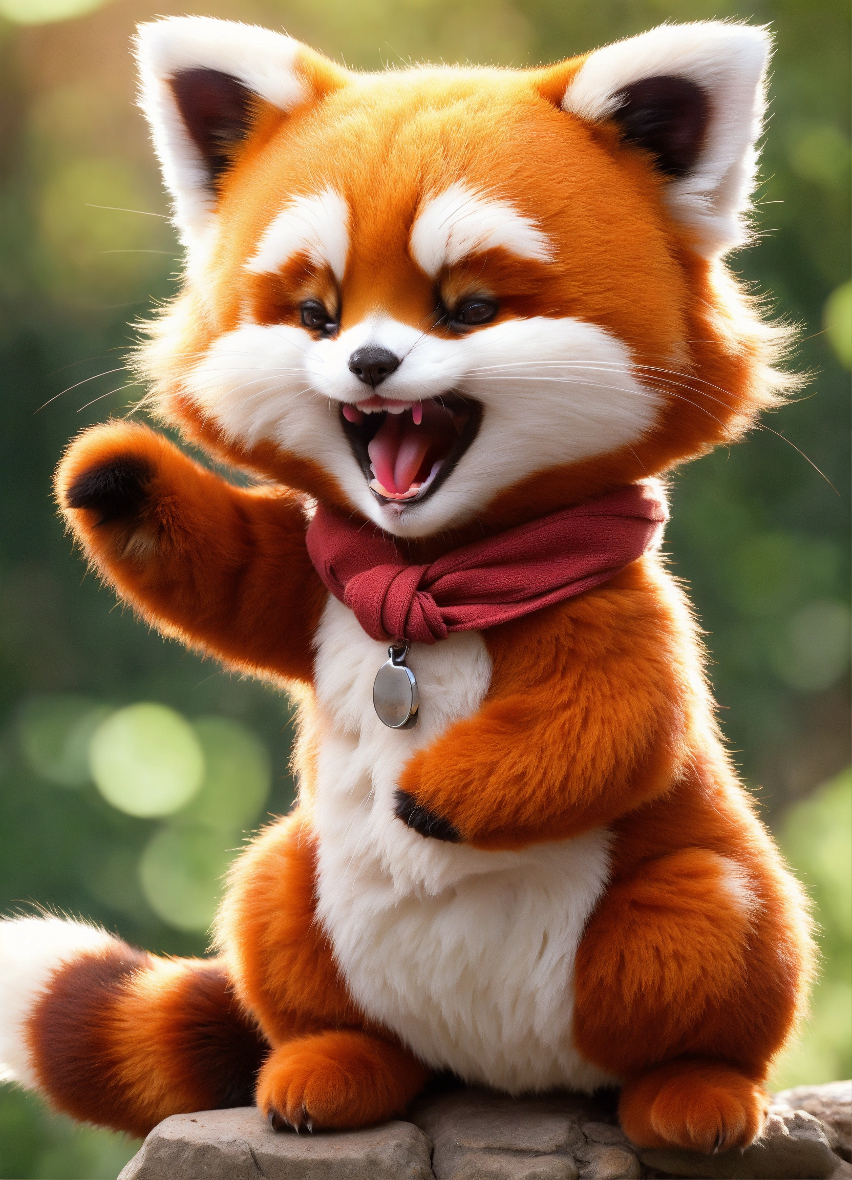 Lexica - Cute small humanoid red panda cat, yawning