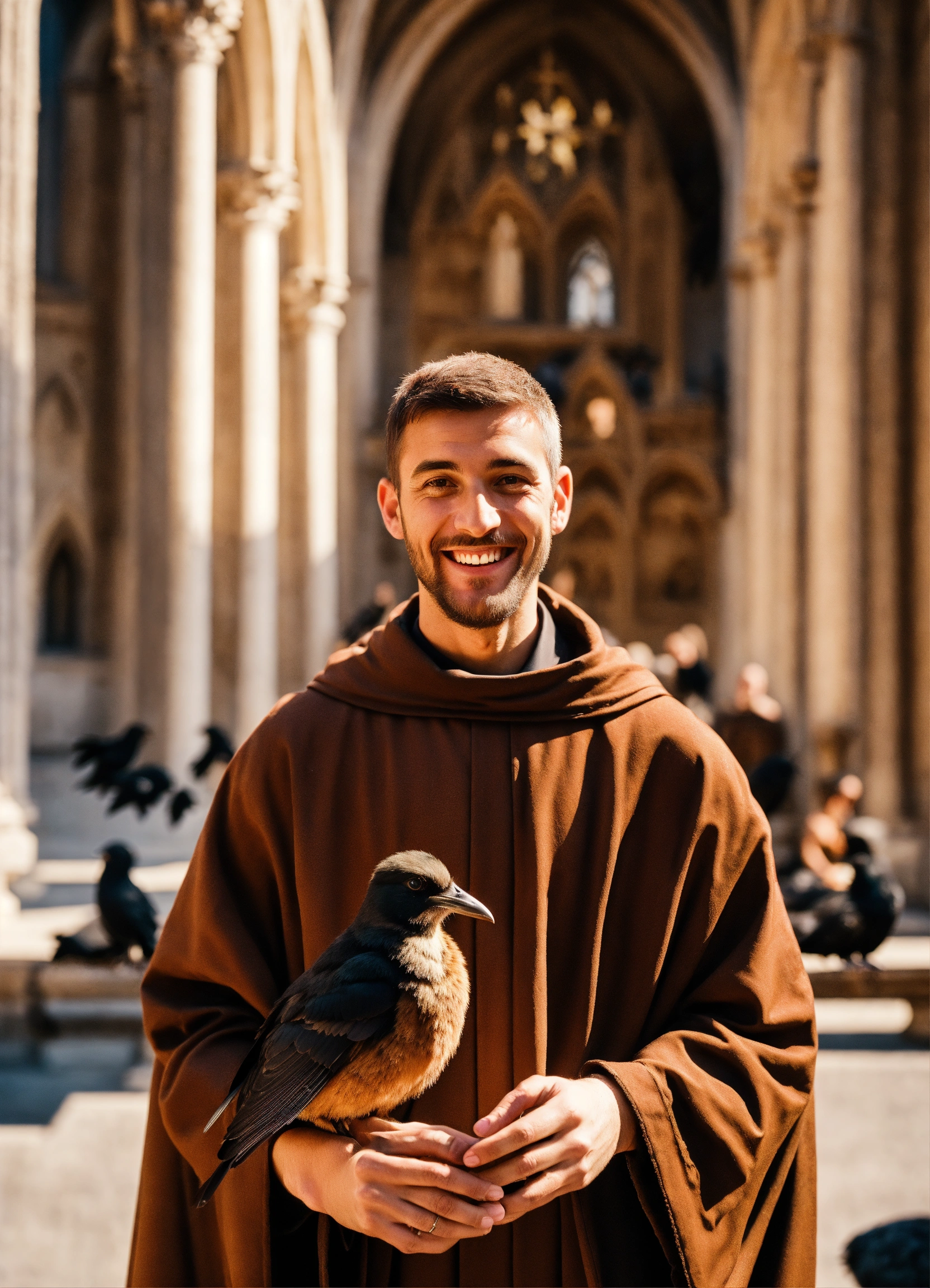 Lexica - Front portrait Photography, a smiling joyous, St. Francis of ...